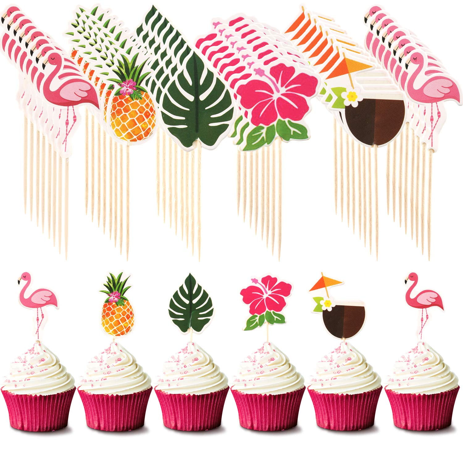 Luau Cupcake Toppers Tropical Cake Decorations Hawaiian Toothpicks ...