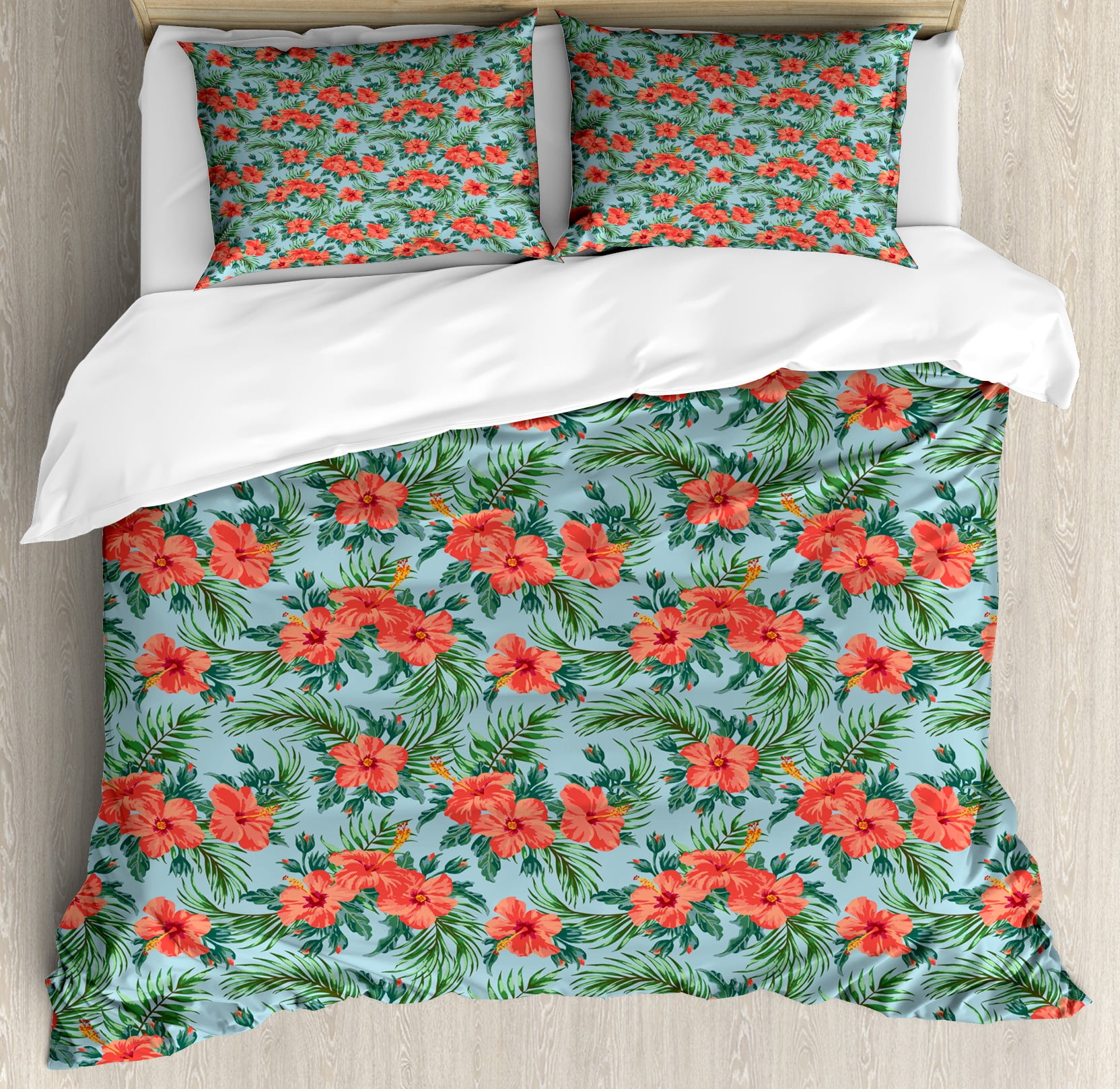 Luau Duvet Cover Set, Exotic Summer Bouquet Design with Hibiscus ...