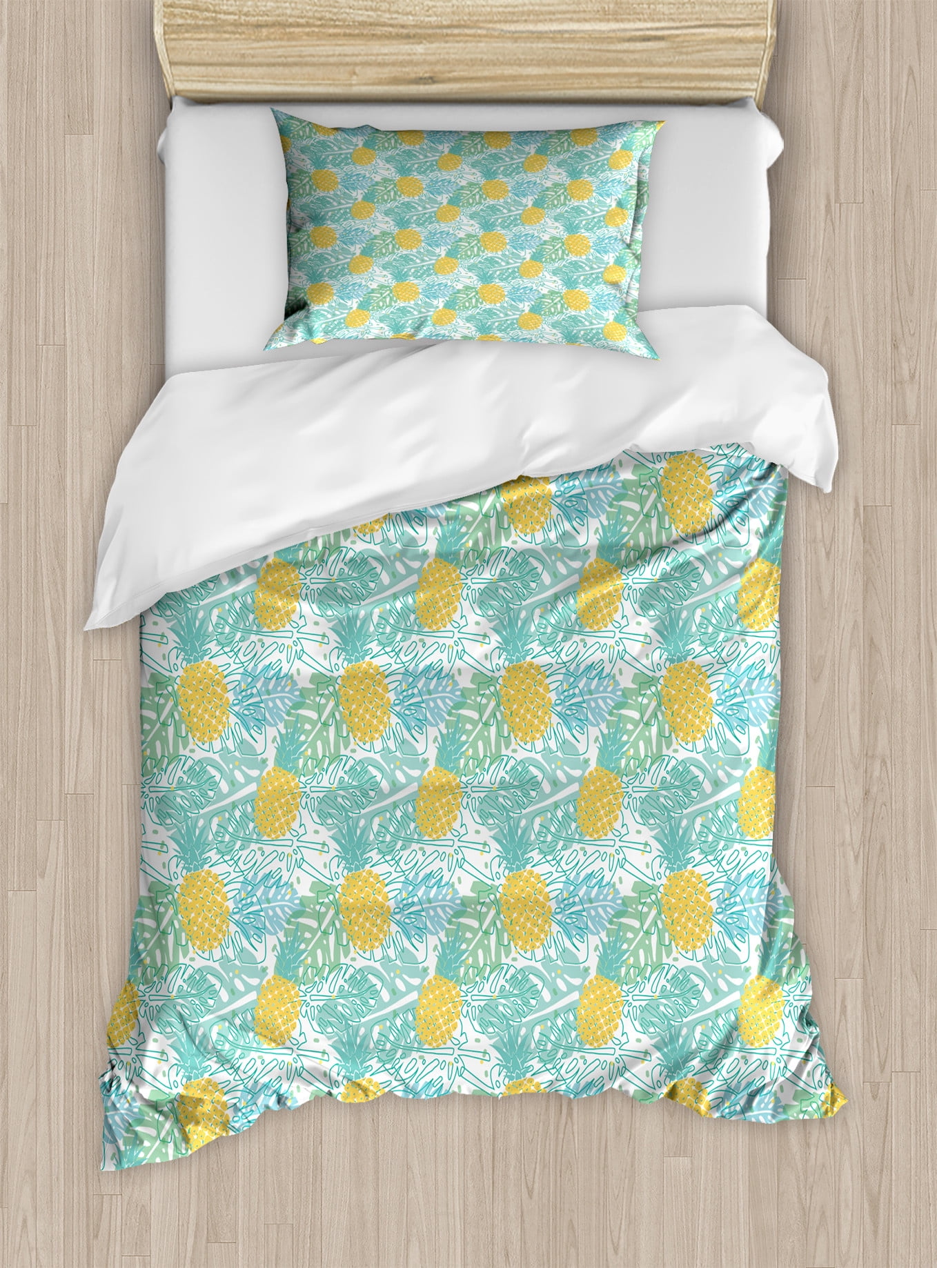 Luau Duvet Cover Set, Summer Season Layout of Repeating Leaves and ...