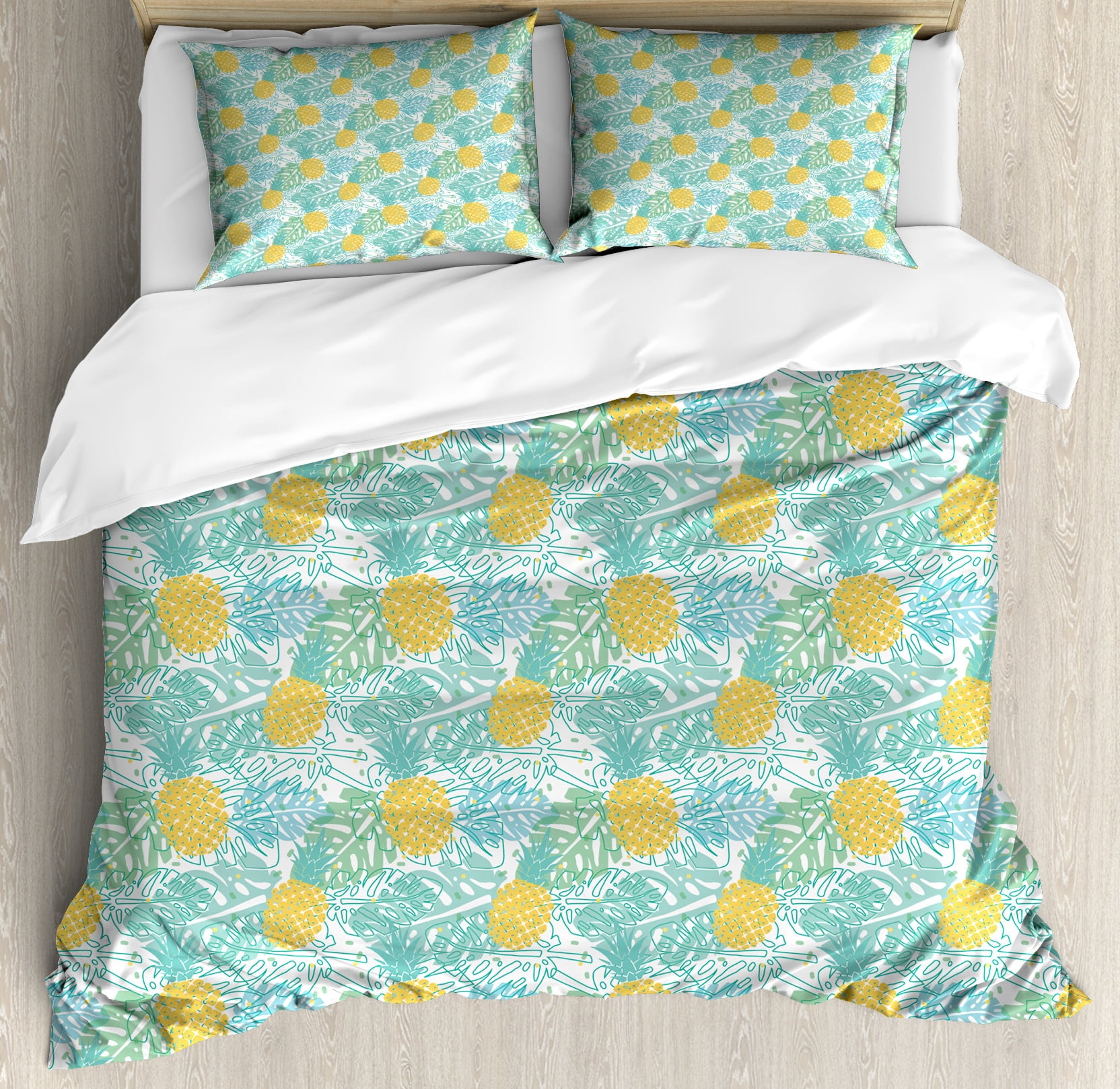 Luau Duvet Cover Set, Summer Season Layout of Repeating Leaves and ...