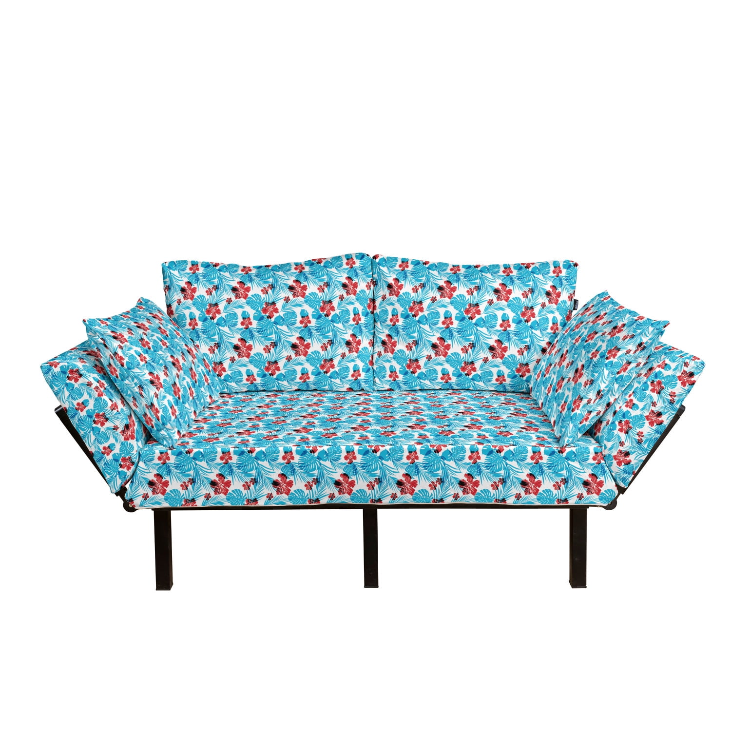 Luau Futon Couch, Palm Tree Leaves with Hibiscus Petals Exotic Island ...