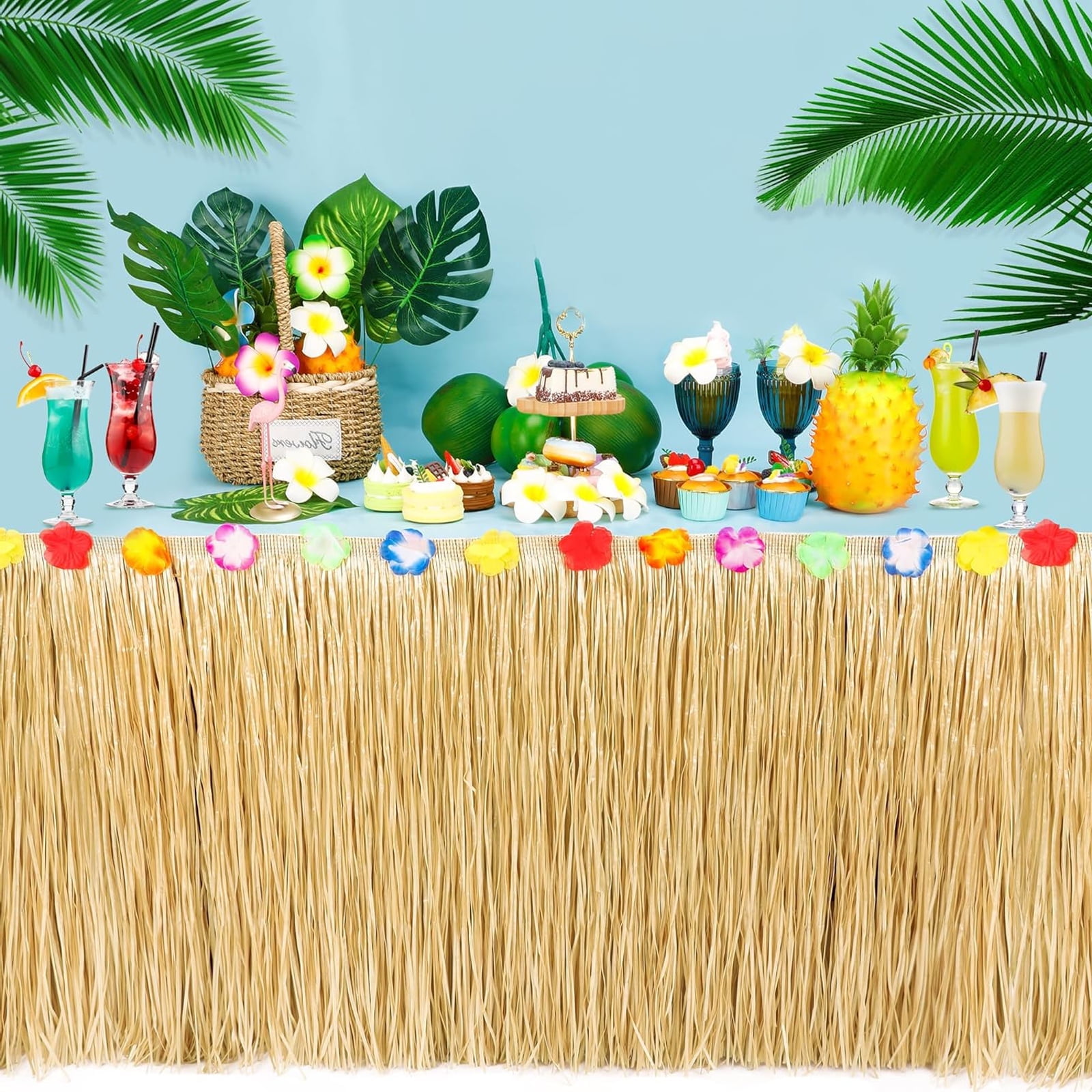 Luau Grass Straw Yellow Table Skirt 29.5 Inch x 9 Feet Hawaiian Table ...