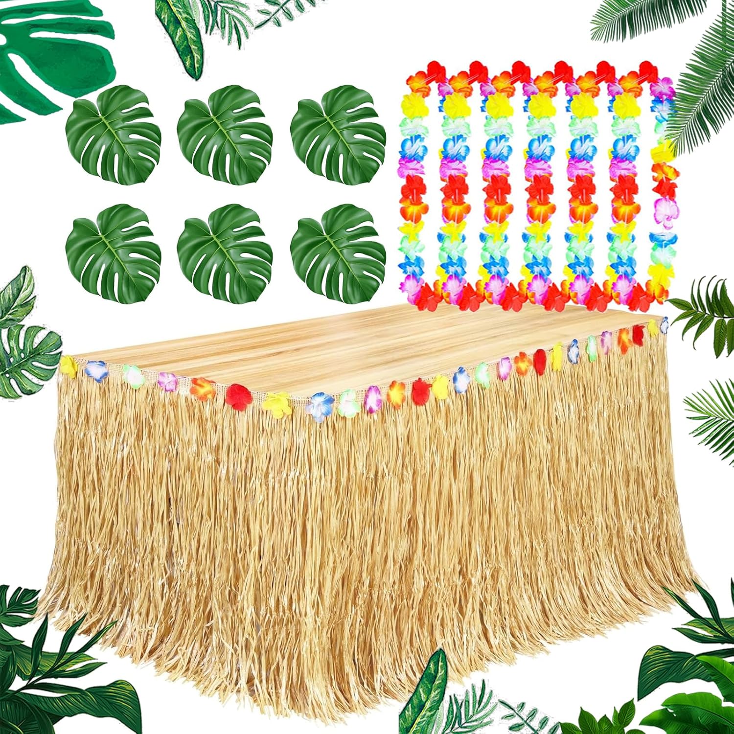 Luau Grass Table Skirt Natural 9 Feet x 29.5 Inch Hawaiian Table Skirt ...