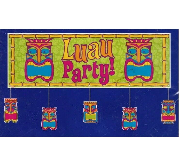 Luau Party Giant Neon Banner, 5 Feet, Tiki, Dangling Paper Mask ...