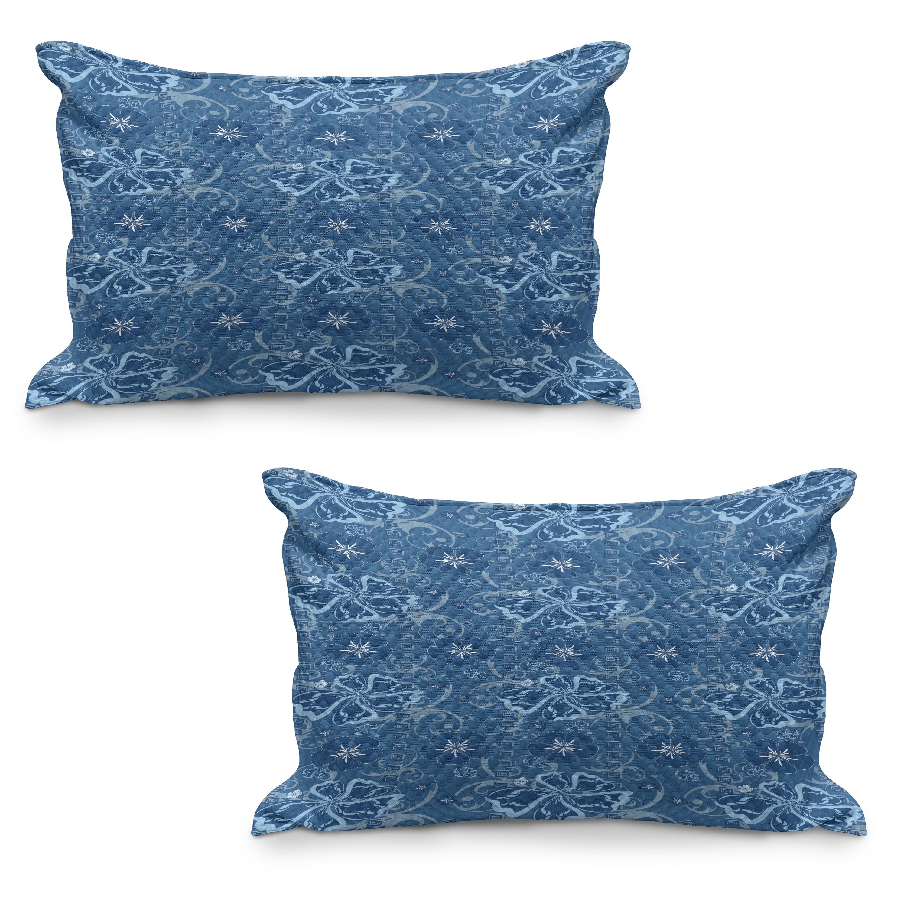 Luau Quilted Pillowcover Set of 2, Polynesian Nature Inspired Blue Art ...