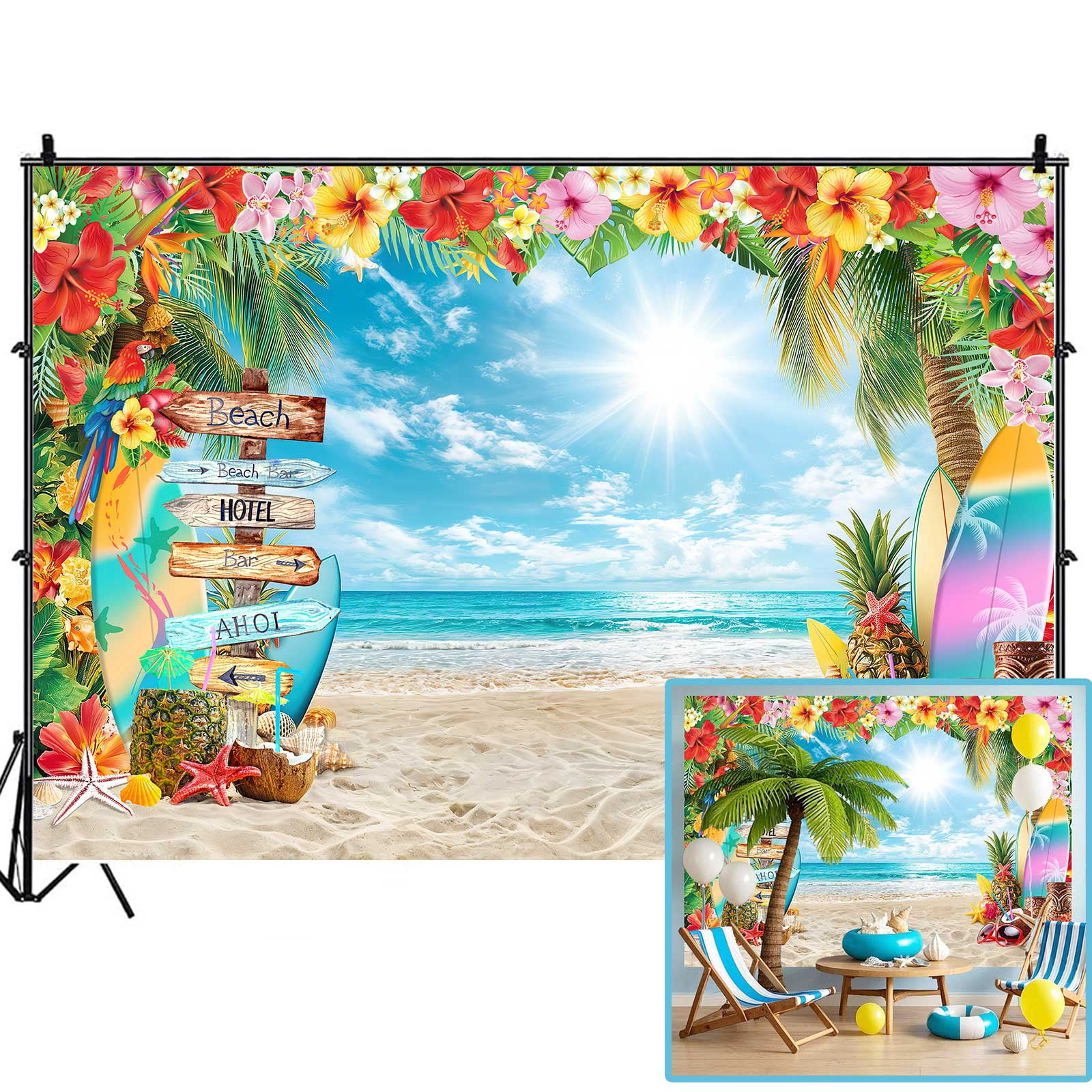Luau Tropical Hawaiian Party Backdrops for Photoshoot, Summer Beach ...