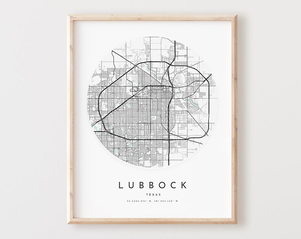 Lubbock Map Print, Lubbock Map Poster City Wall Art, Tx Road Map, Texas ...
