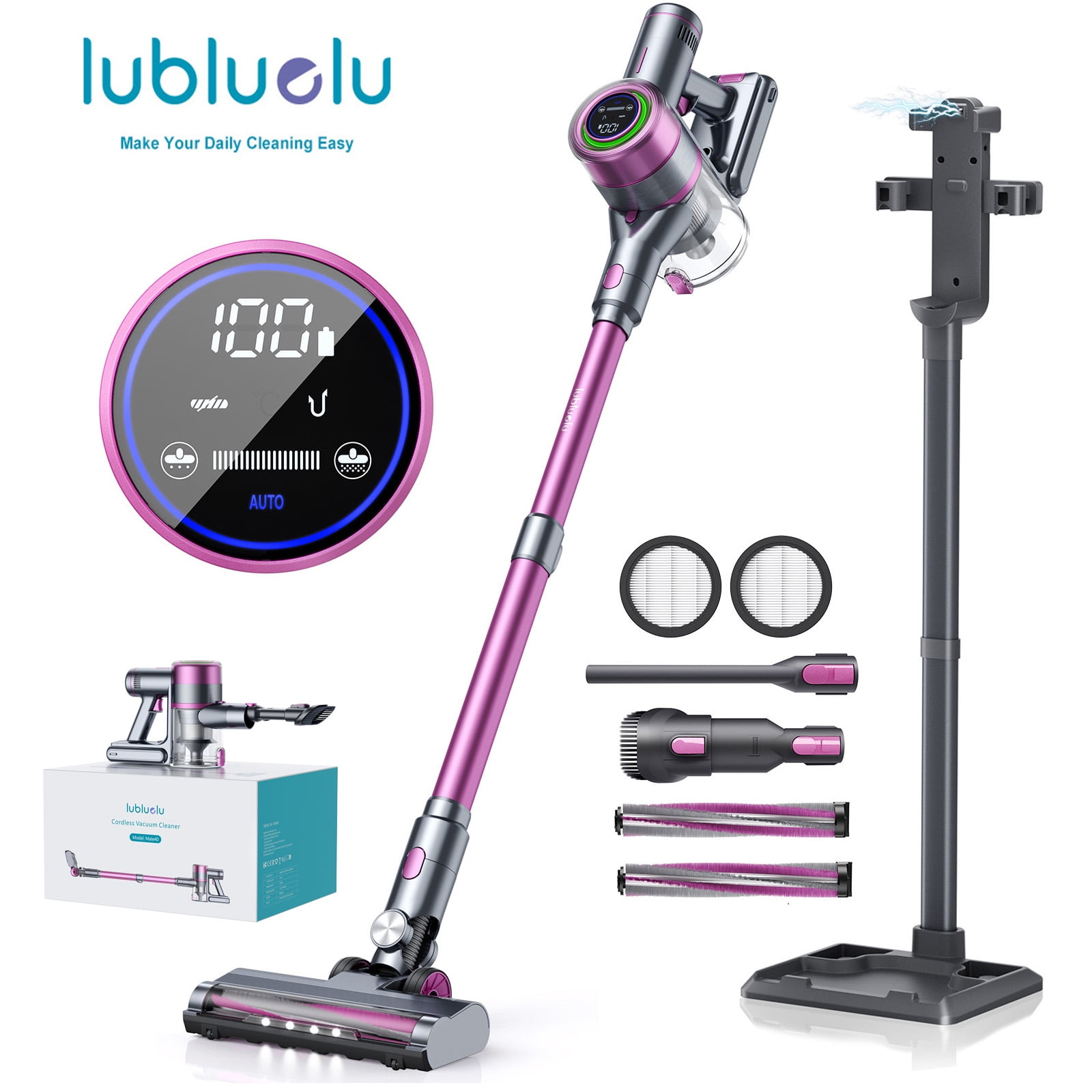 Lubluelu 25Kpa Cordless Vacuum Cleaner, LED Screen, 55 Mins, 6-in-1 ...