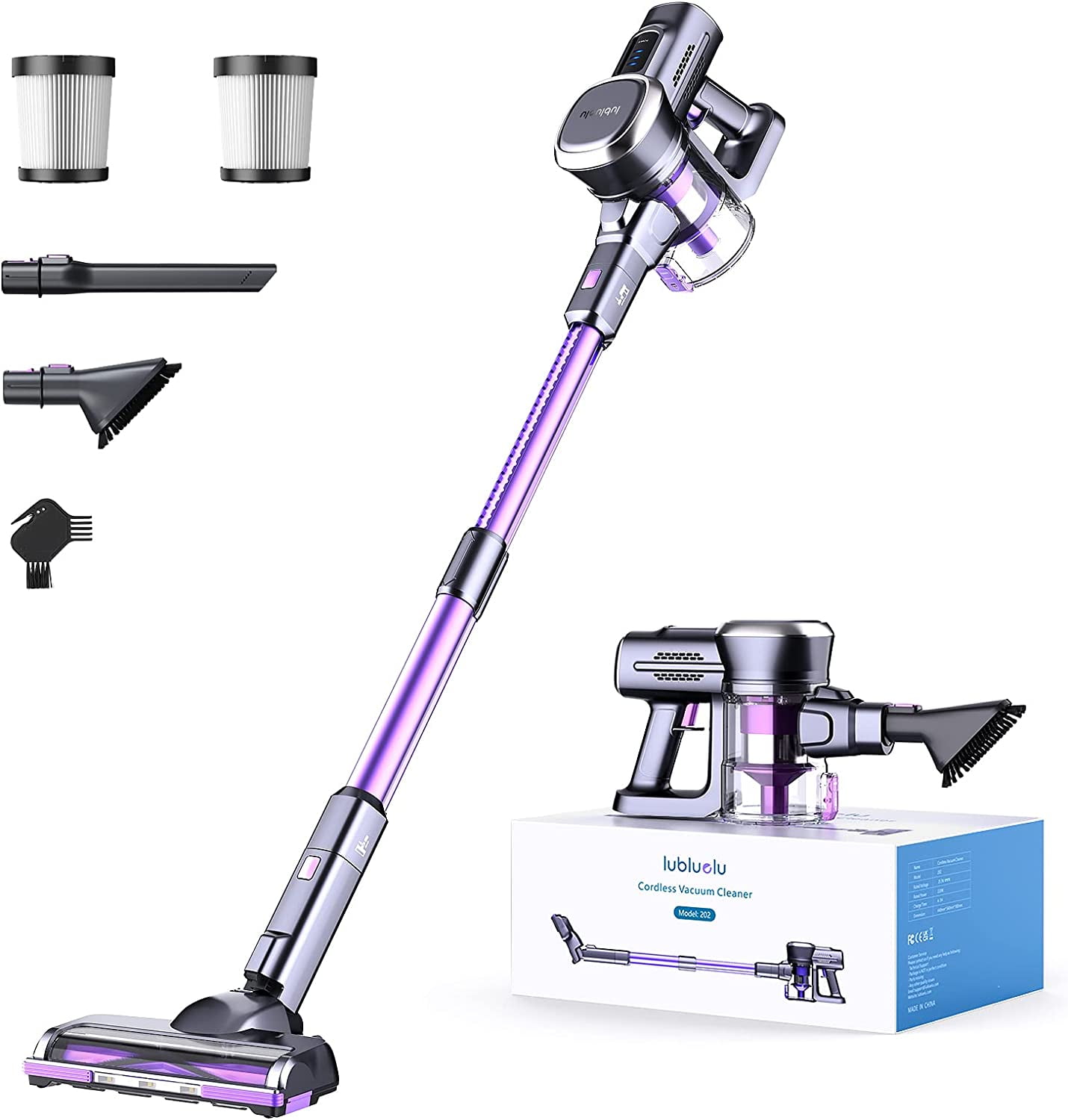 Lubluelu Cordless Vacuum Cleaner,25000Pa Cordless Stick Vacuum with ...