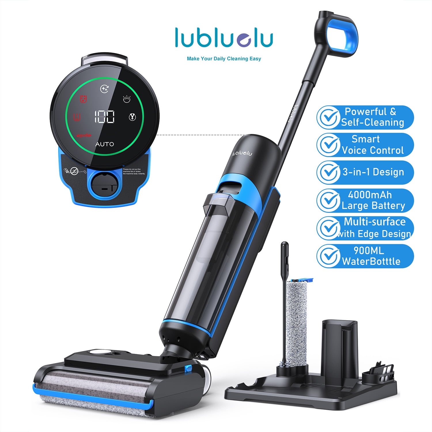 Lubluelu Cordless Wet Dry Vacuum Cleaner with Self-Cleaning Voice ...