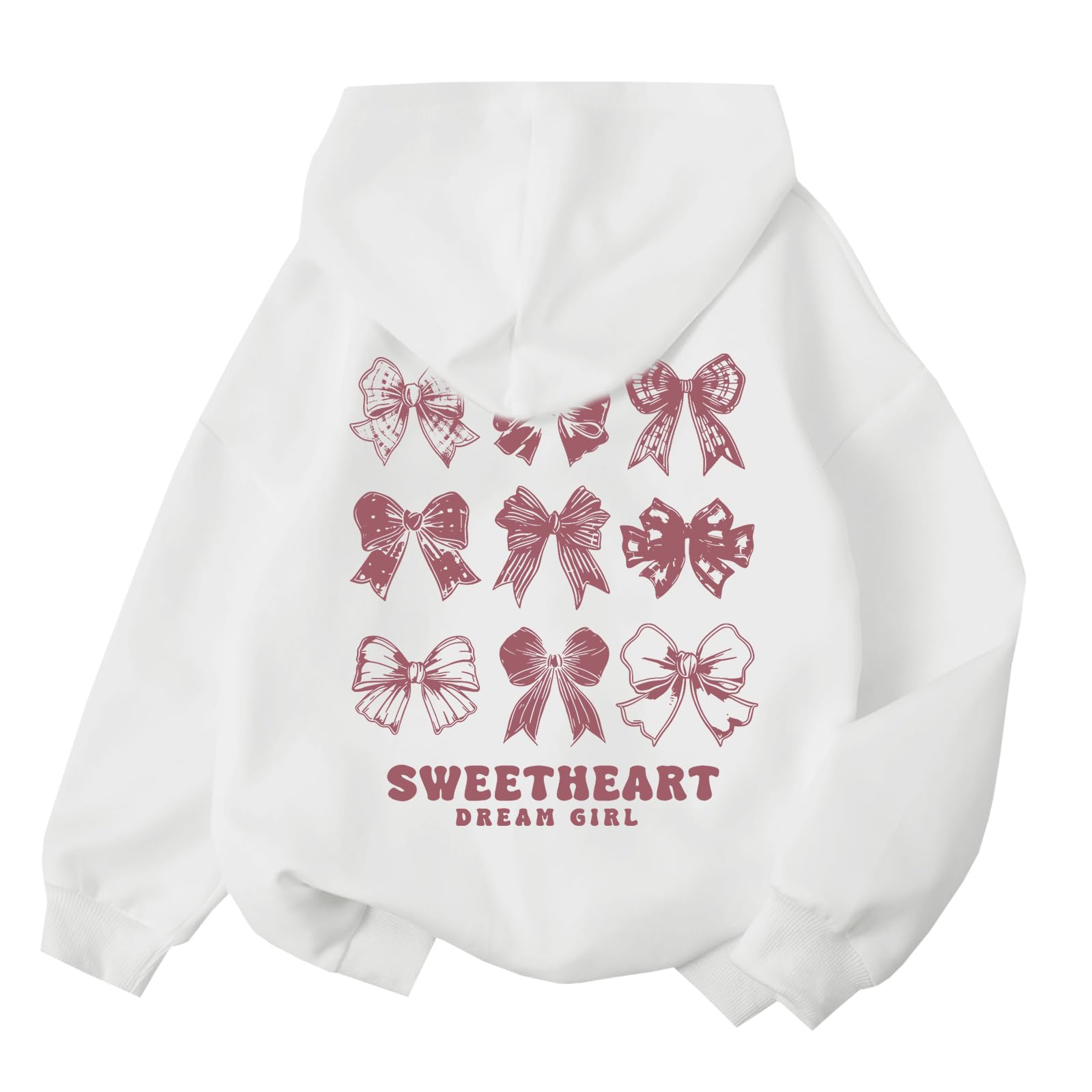 Lubpow Girl's Cute Pink Bow Hoodie Aesthetic Preppy Casual Kawaii Bows ...