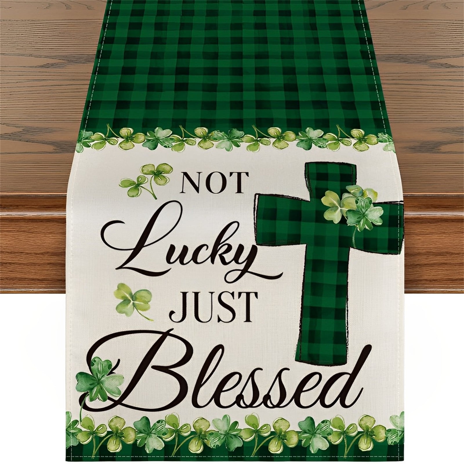Luc-ky Sham-rock Table Runner For St Patricks Day Decorations 72 Inch Irish Cover Spring Green ...