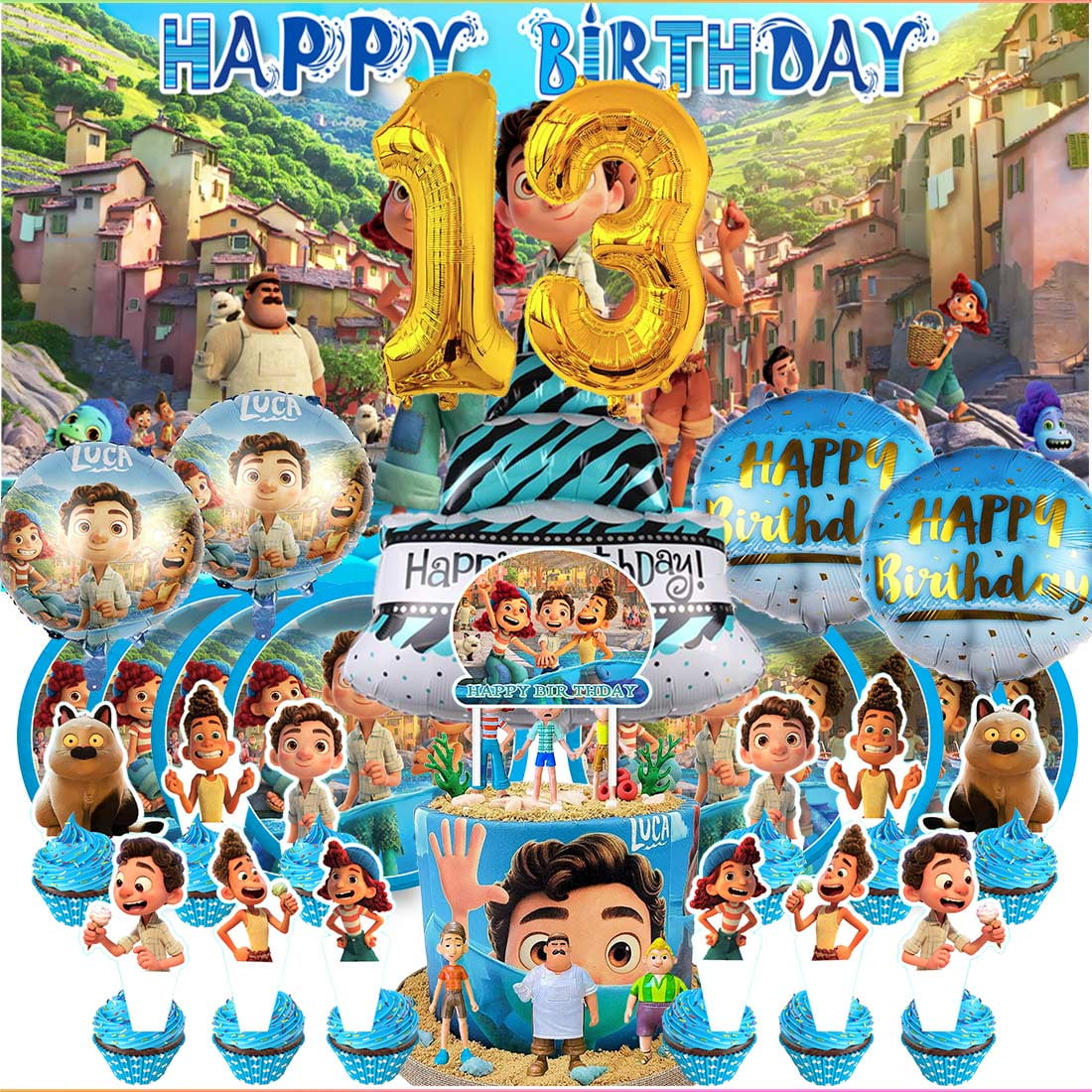 Luca 13th Tableware Balloons Cake Toppers Backdrop Banner Supplies ...