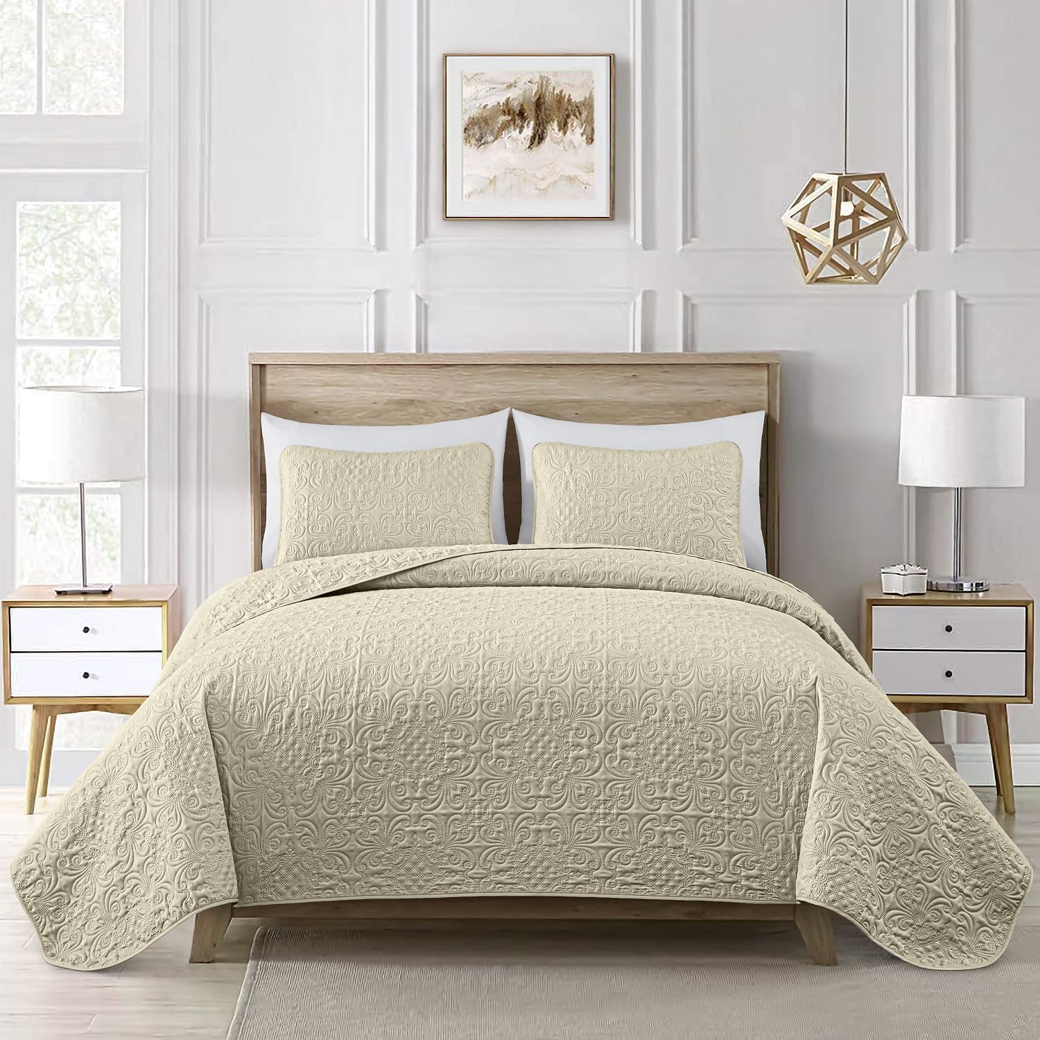 Luca 3-Piece Oversized Bedspread Set, King Size, Beige - Summer Quilt ...