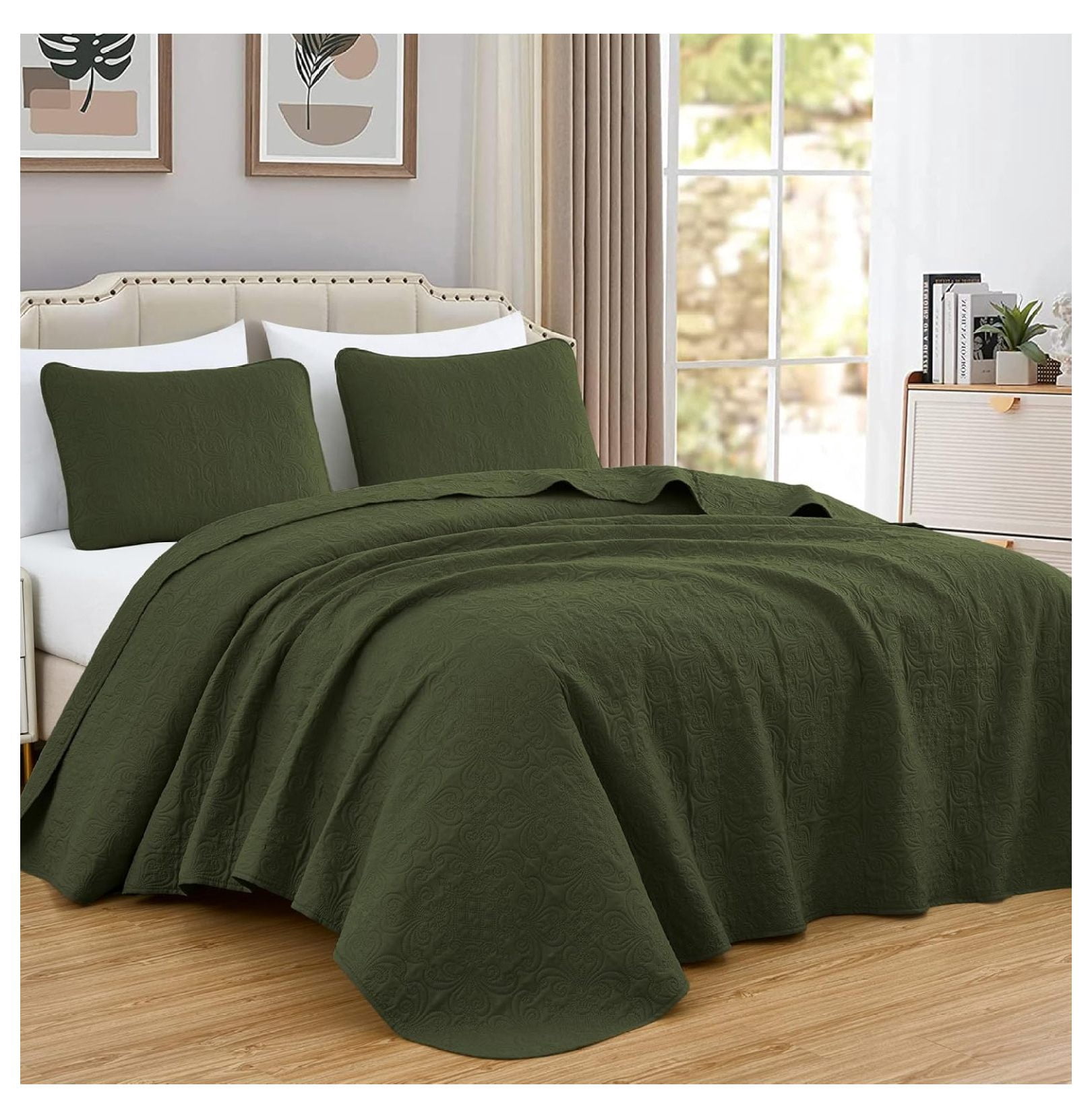 Luca 3-Piece Oversized Bedspread Set, King Size, Cypress Green - Summer ...