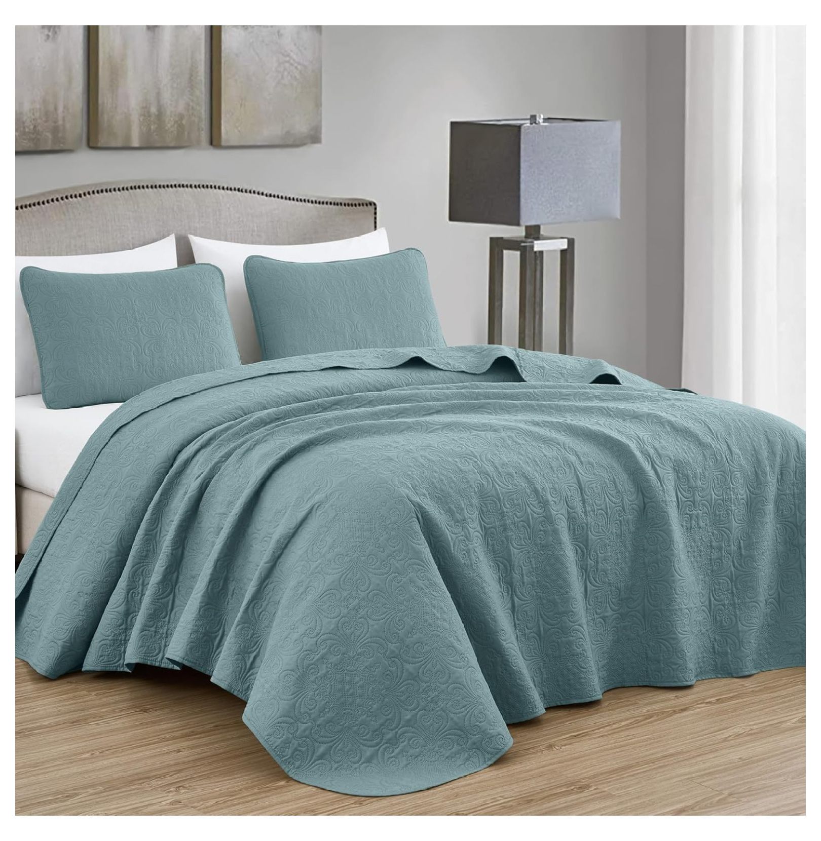 Luca 3-Piece Oversized Bedspread Set, Queen Size, Spa Blue - Summer ...