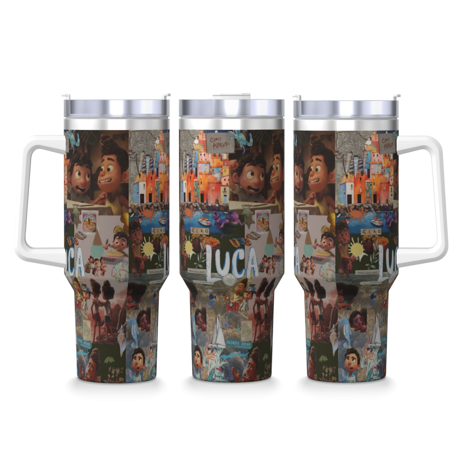 Luca 40 OZ Ice Bully Cup with Handle Straw Lid, Double Wall Stainless ...