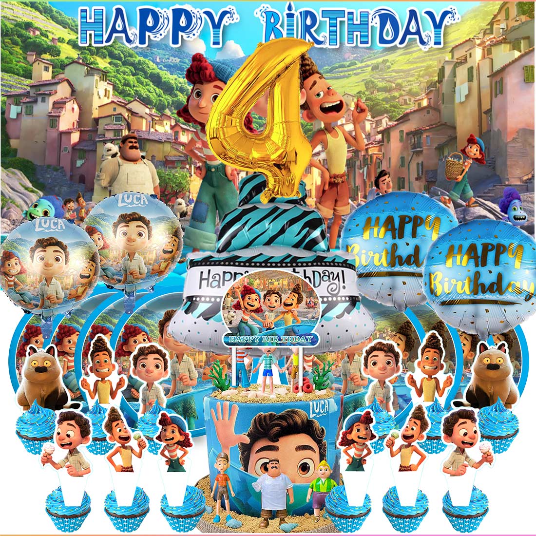 Luca 4th Tableware Balloons Cake Toppers Backdrop Banner Supplies Party ...