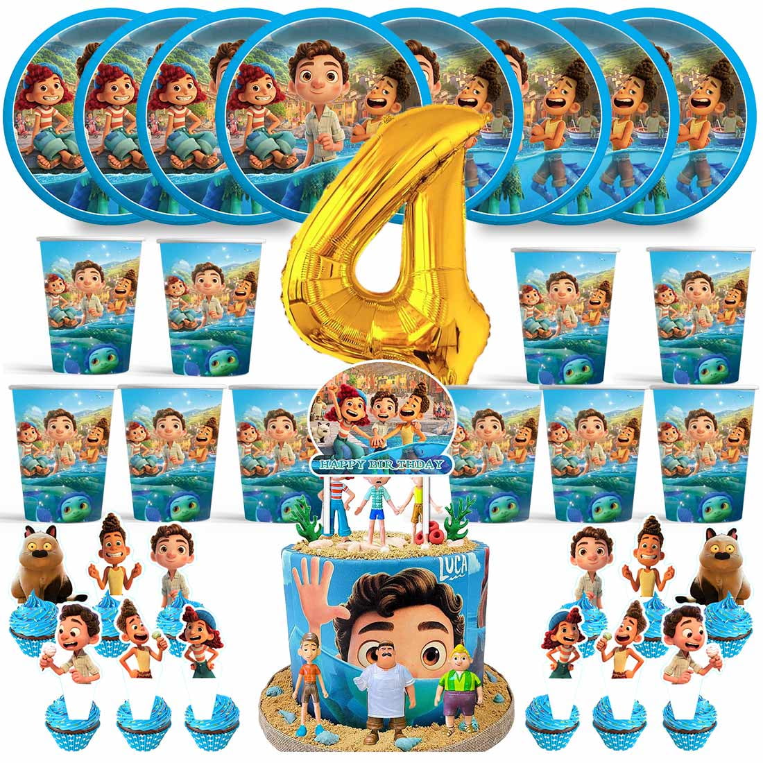 Luca Birthday 4th Cups Party Supplies Plates Fans Decorations Cake ...