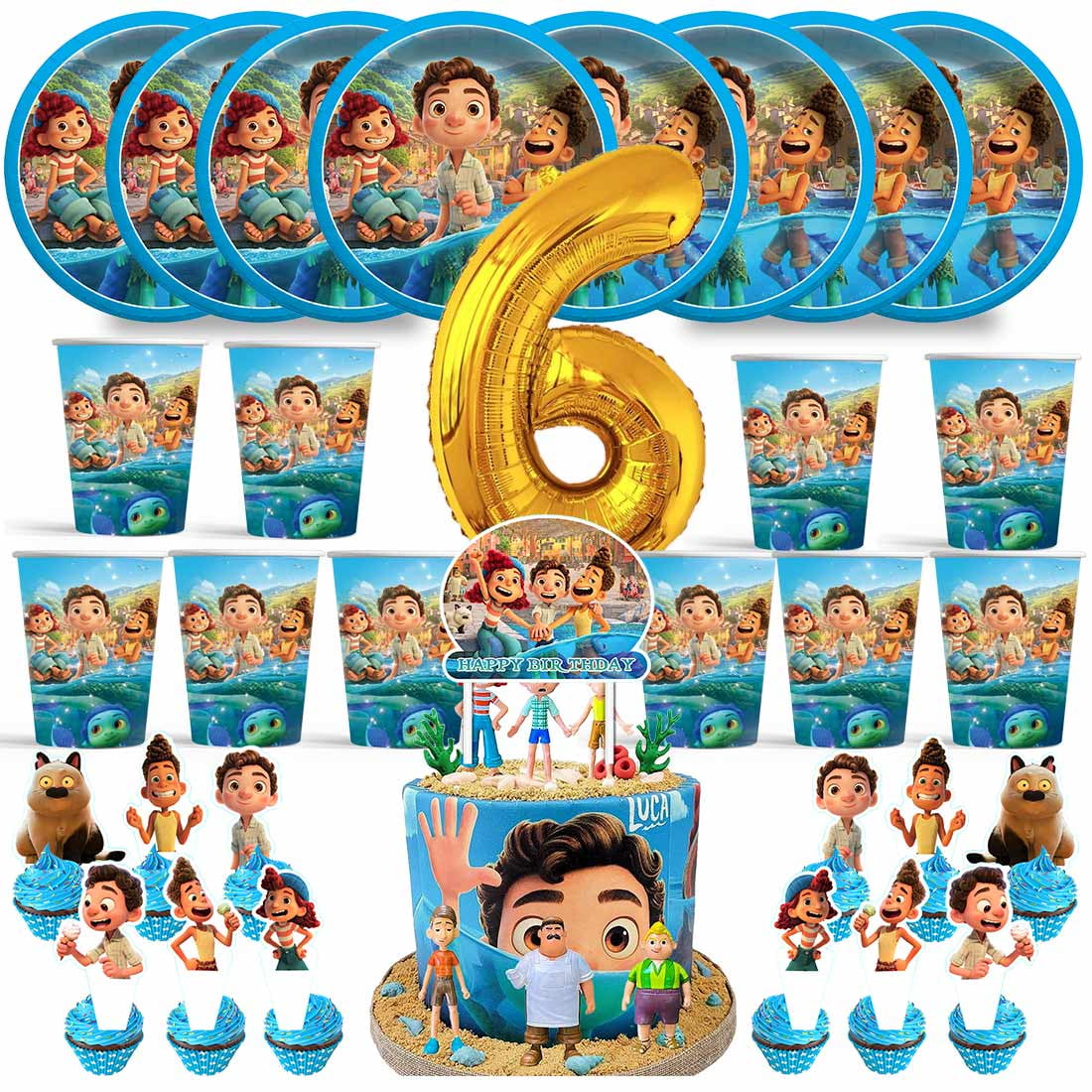 Luca Birthday 6th Cups Party Supplies Plates Fans Decorations Cake ...