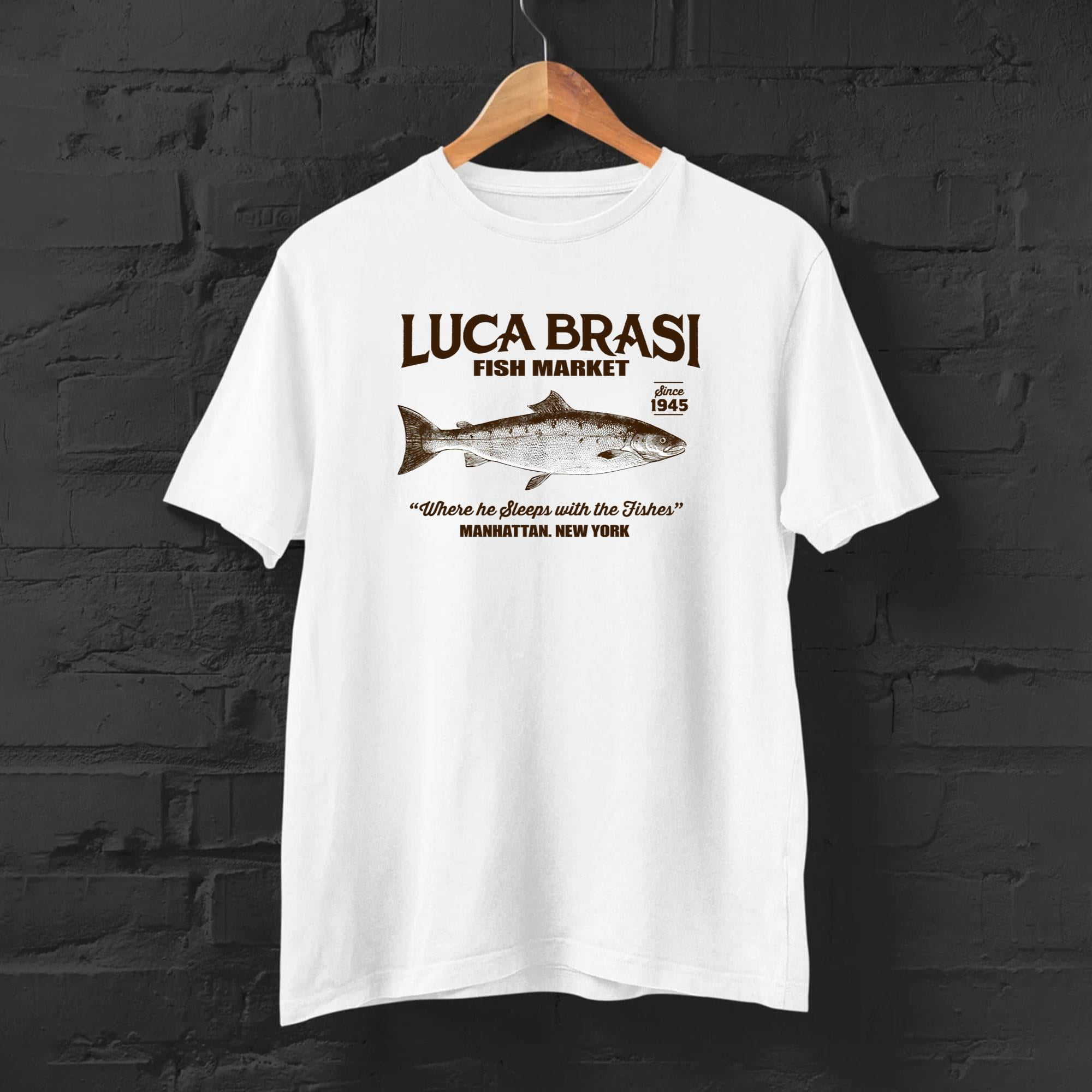 Luca Brasi Fish Market Since 1945 Funny Fishing (On Back) Vintage Men's T-Shirt-TH52131 ...