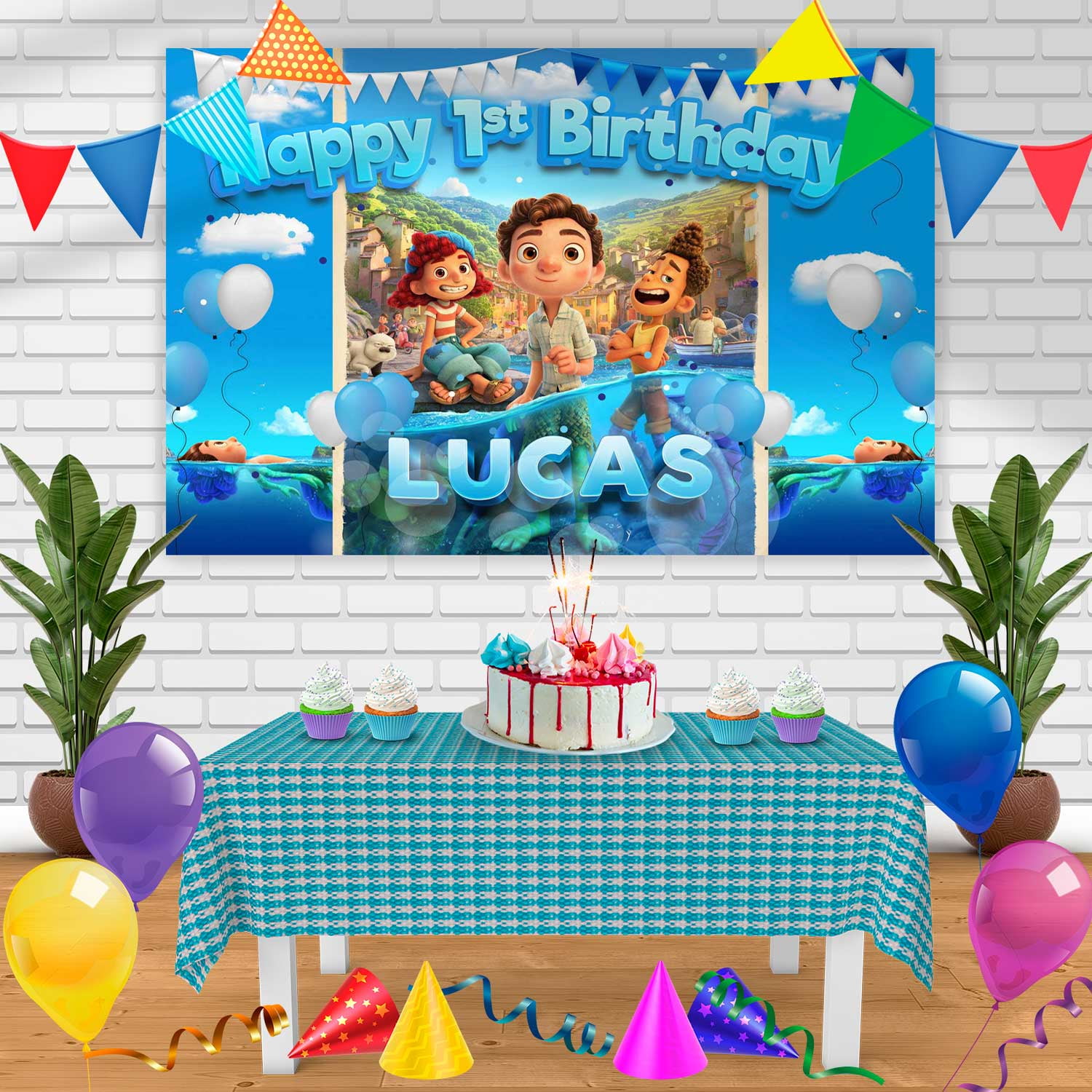 Luca Disney Pixar Birthday Banner Personalized Party Backdrop ...