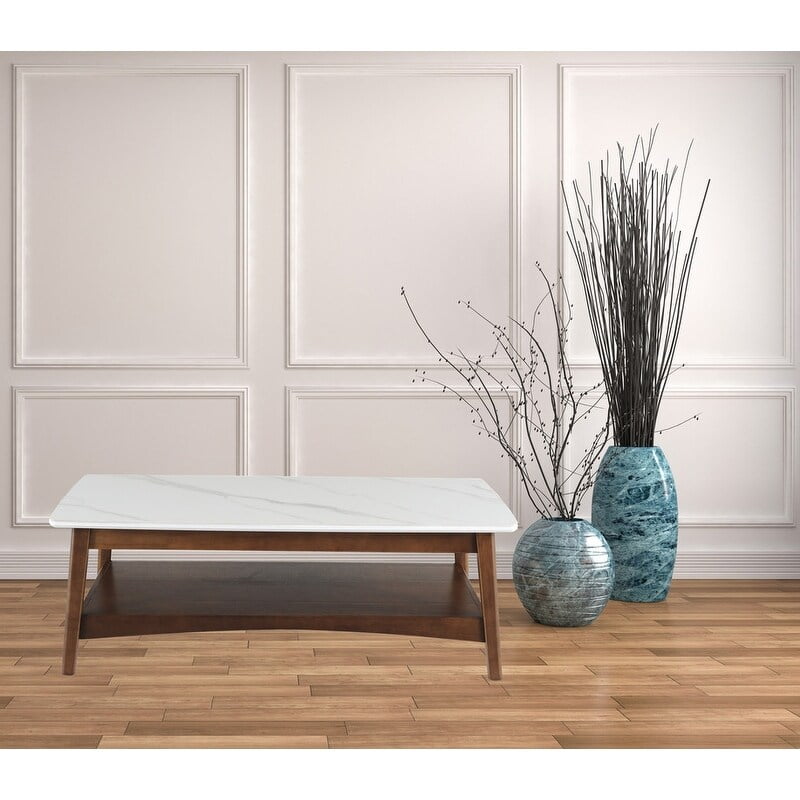 Luca Mid- Century Coffee Table Stone & Wooden Frame - Walmart.com