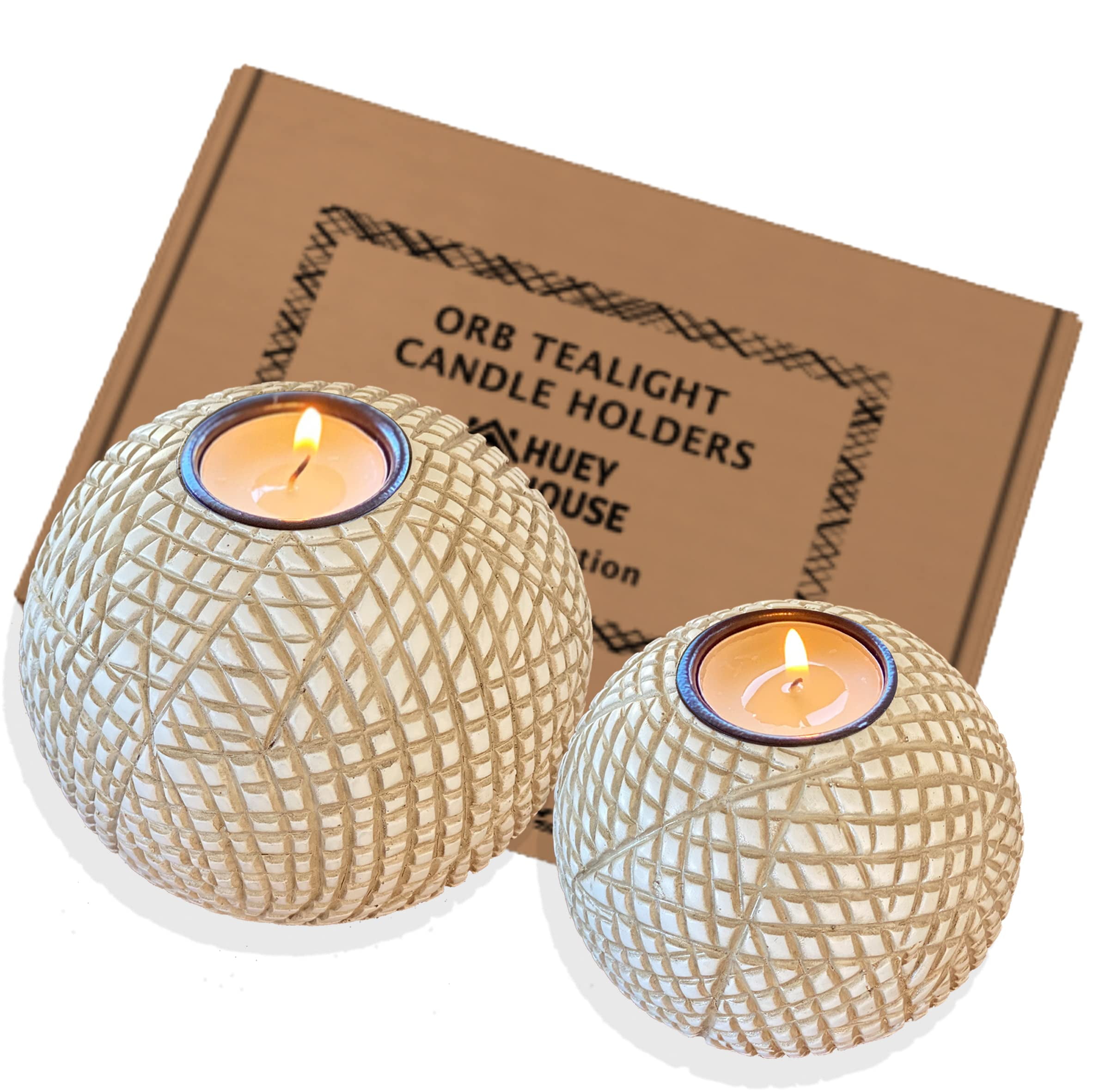 Luca Orb Candle Holders (Gift Boxed Set of 2), Table Centerpieces for Dining or Living Room, Spa ...