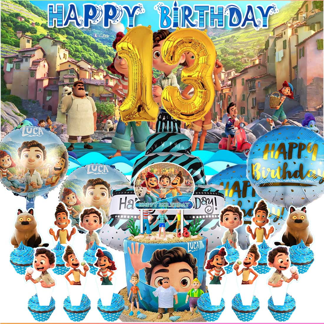 Luca Party Supplies Decor 13th Kit Balloons Birthday Cake Topper Banner ...