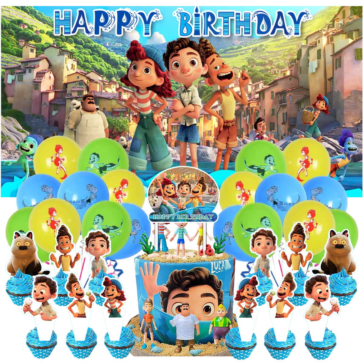 Luca Party Supplies Decor Birthday Banner Backdrop Cake Topper ...