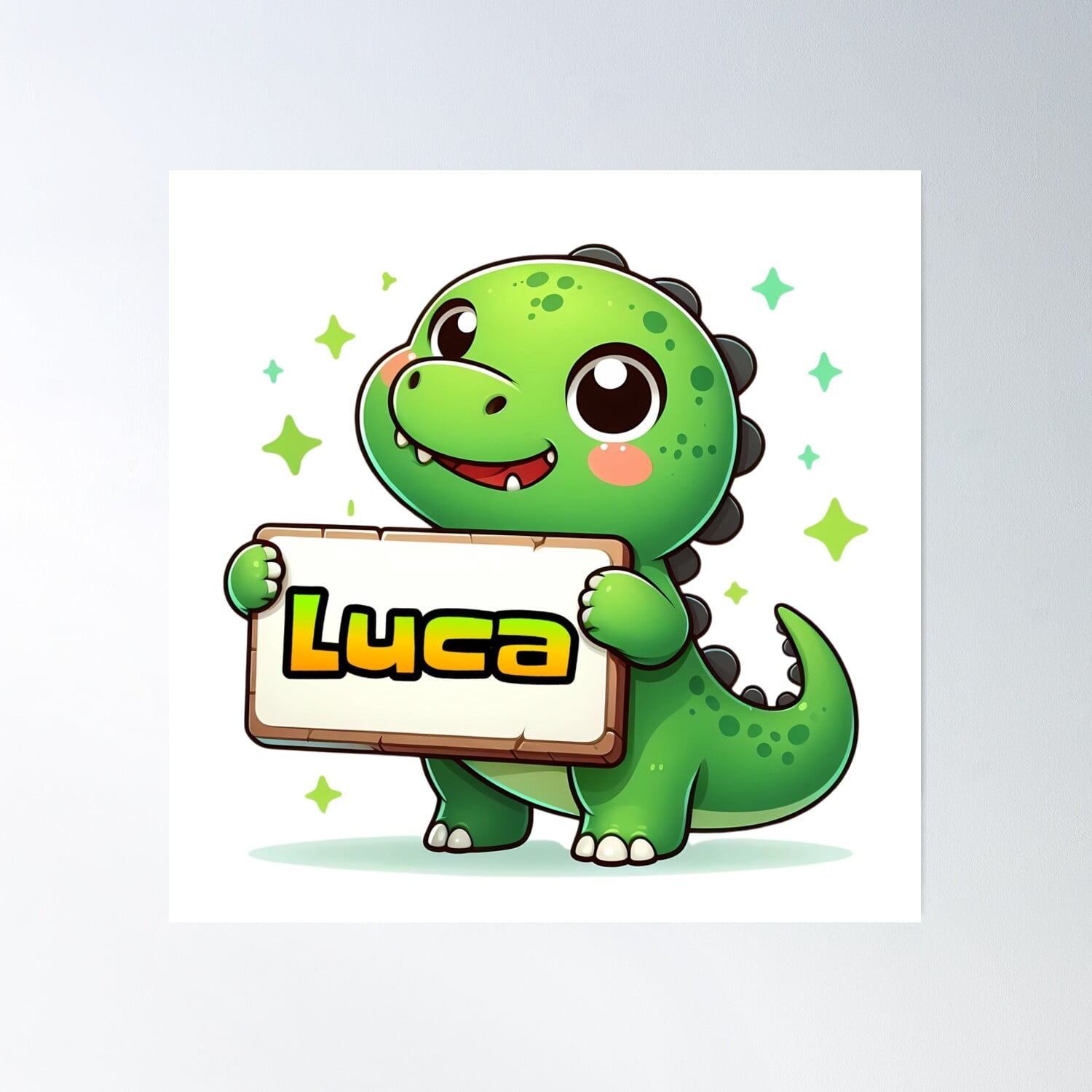 Luca Personalised Cute Green Dinosaur Name Poster Wall Art, Modern Wall ...
