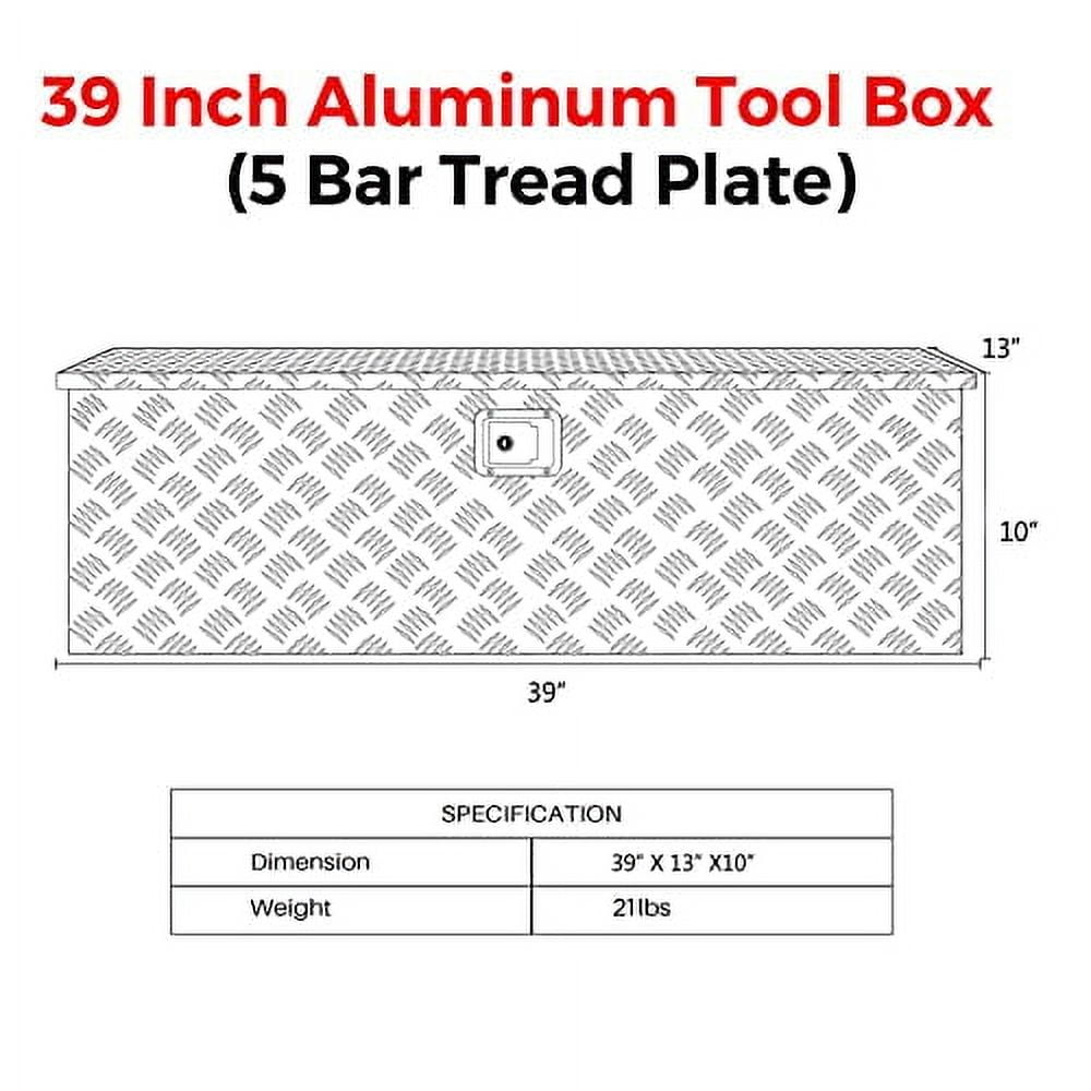 LucaSng 39"X13"X10" Silver Aluminum Heavy Duty Pick Up Truck Truck Bed Tool Box Trailer Storage ...
