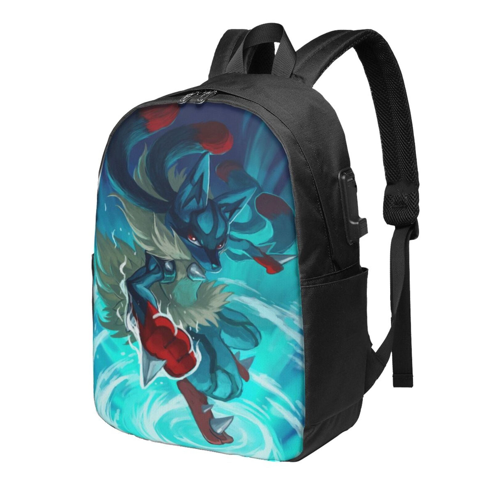 Lucario Backpack Cartoon 17 Inch Laptop Bags Bookbag with USB Charging ...