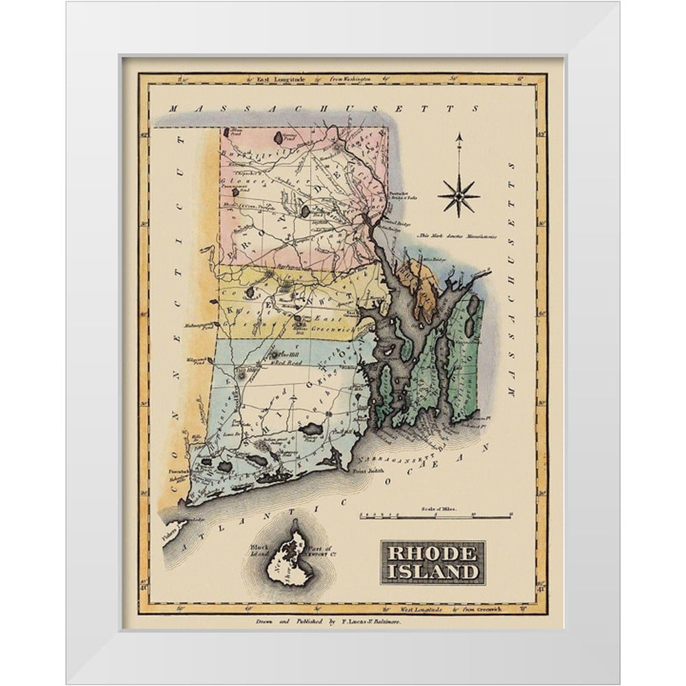Lucas 15x18 White Modern Wood Framed Museum Art Print Titled - Rhode Island - Lucas 1823 ...