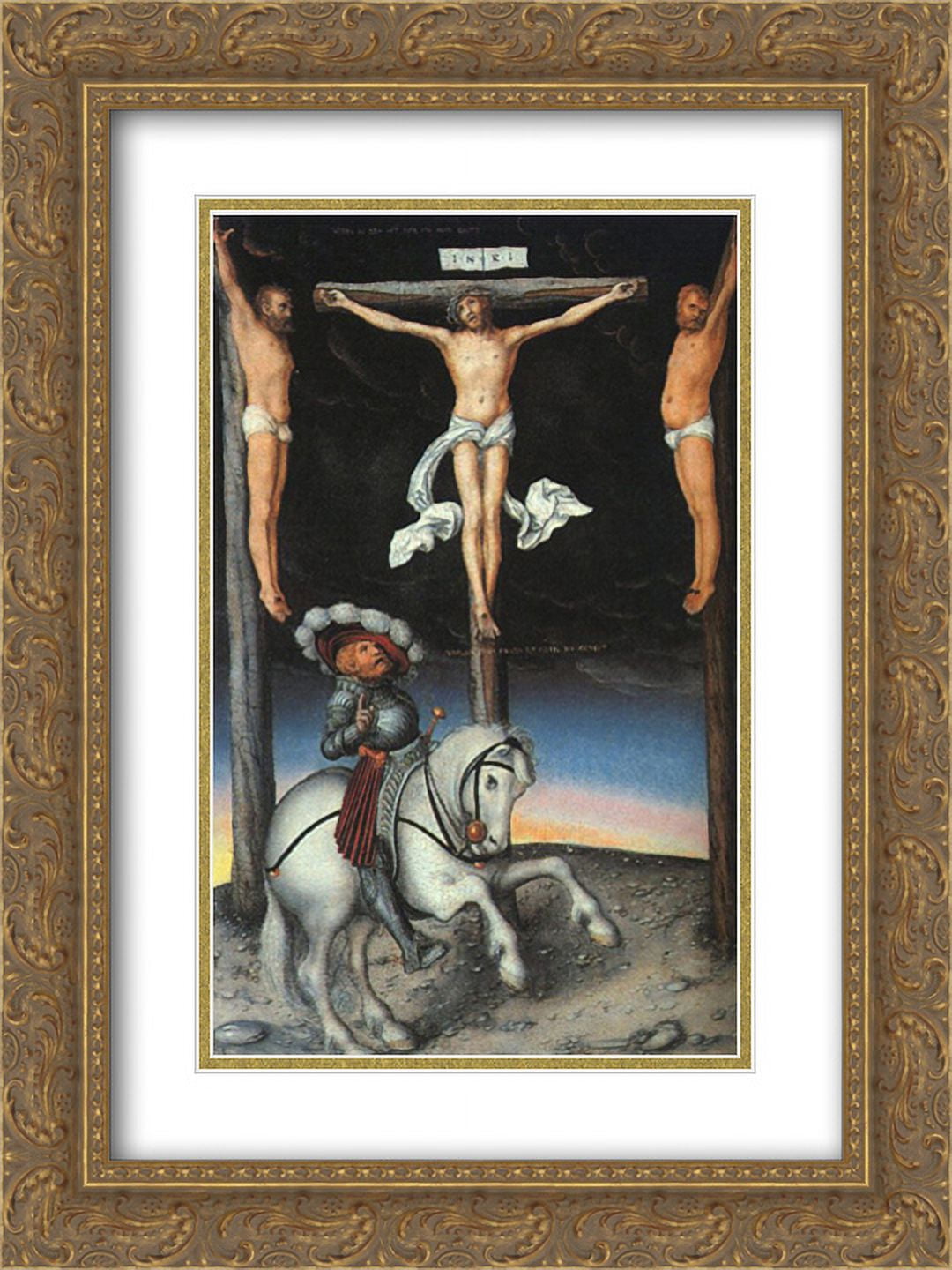 Lucas Cranach the Elder 2x Matted 18x24 Gold Ornate Framed Art Print 'The Crucifixion with the ...