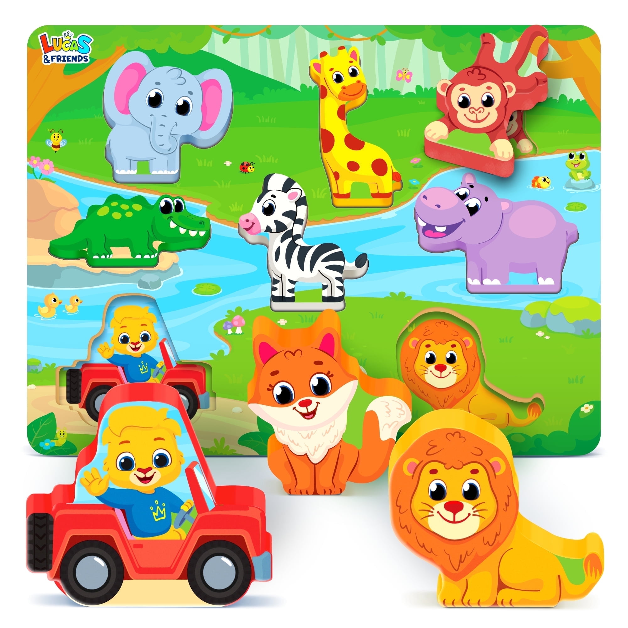 Lucas & Friends Wooden Toys with Wild Animals, Wooden Toddler Toys for ...