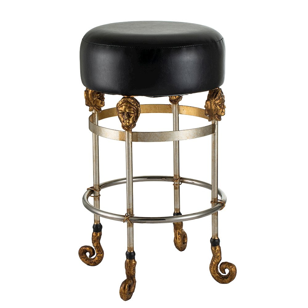 Lucas McKearn Armory 26" Short Leather and Steel Bar Stool in Gold ...