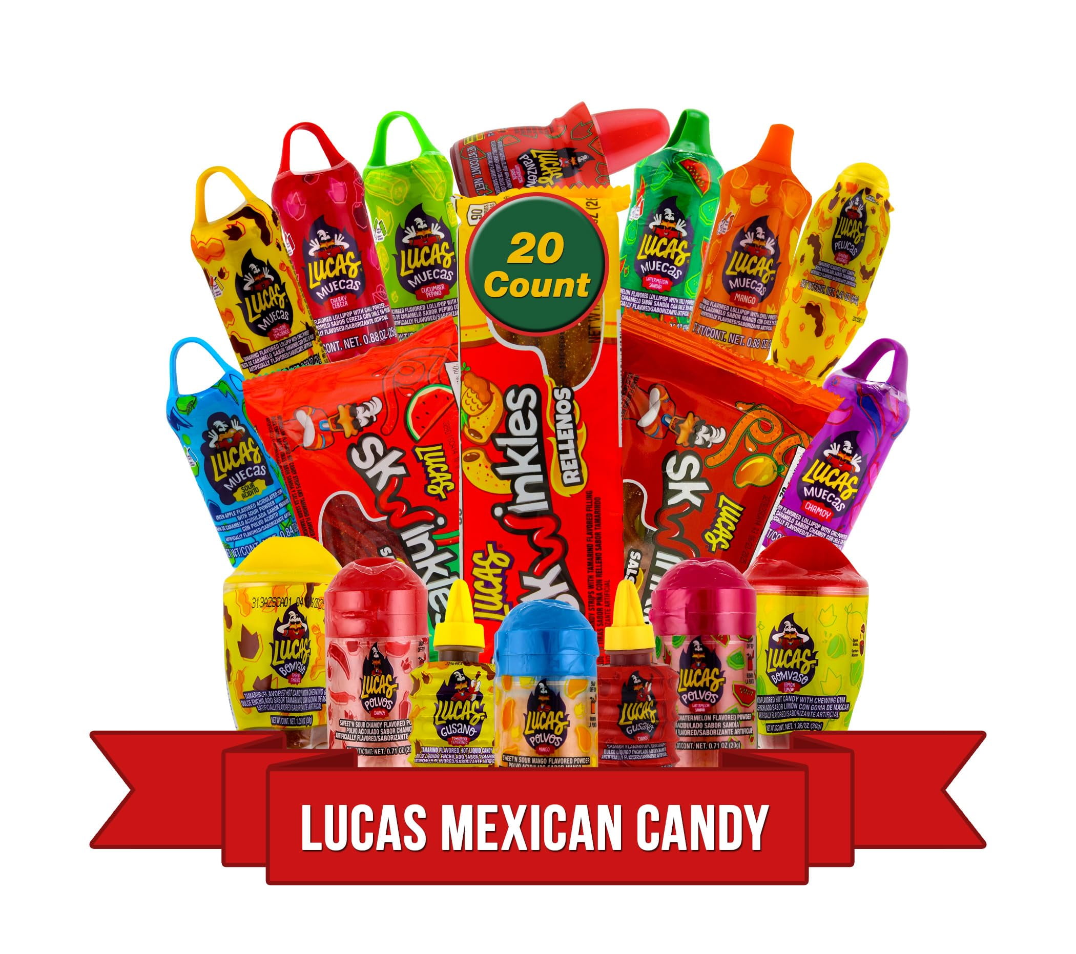 Lucas Mexican Candy Mix MZF22 (20 Count) Variety of Sour, Sweet, Spicy ...