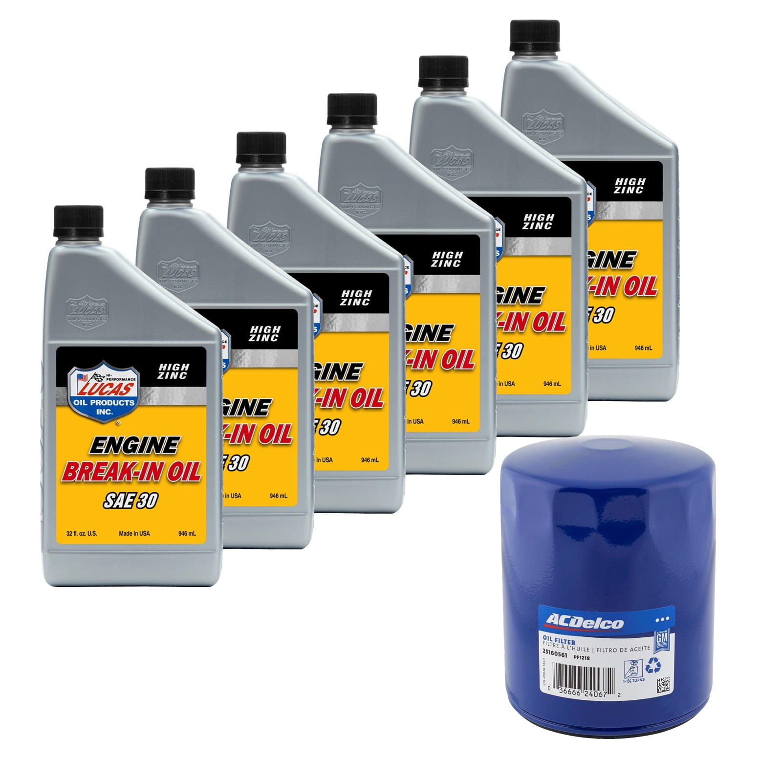 Lucas SAE30 6 Quart/AC Delco PF1218 Filter Break-In Oil Kit - Walmart.com