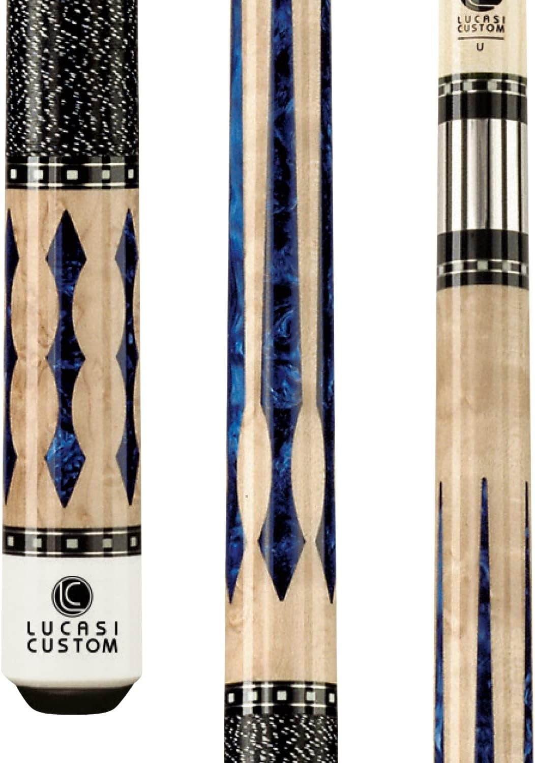Lucasi Custom Super Birds-Eye Pool Cue with Blue Luster Inlays - 18oz ...