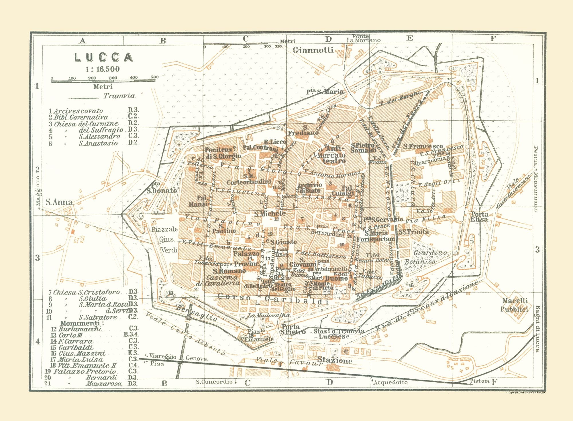 Historic Map - Lucca Italy - Bertarelli 1914 - 31.28 x 23 - Vintage ...