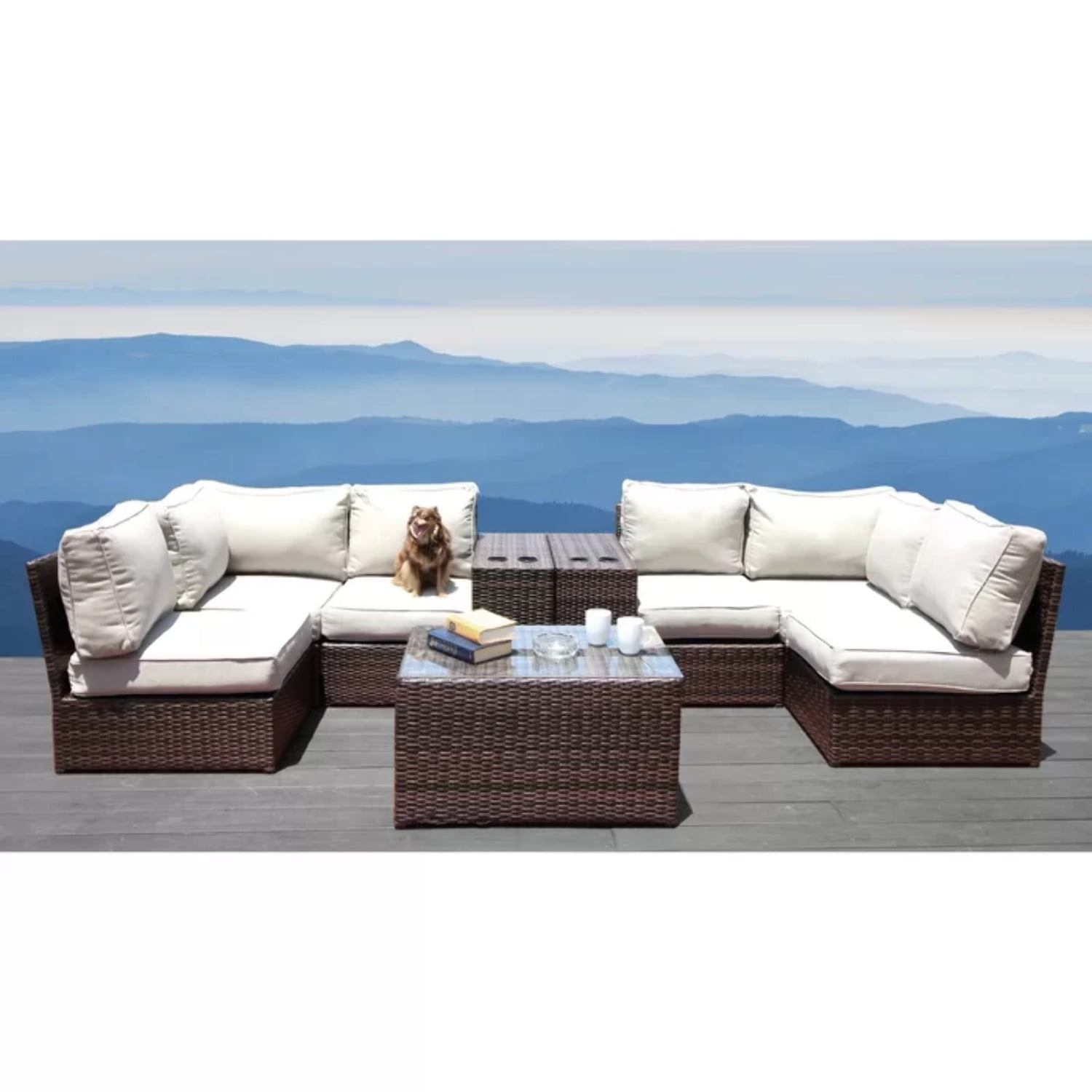 Lucca collection Wicker Patio Resort Grade Furniture 9 Piece Sectional Sofa Set For Garden ...