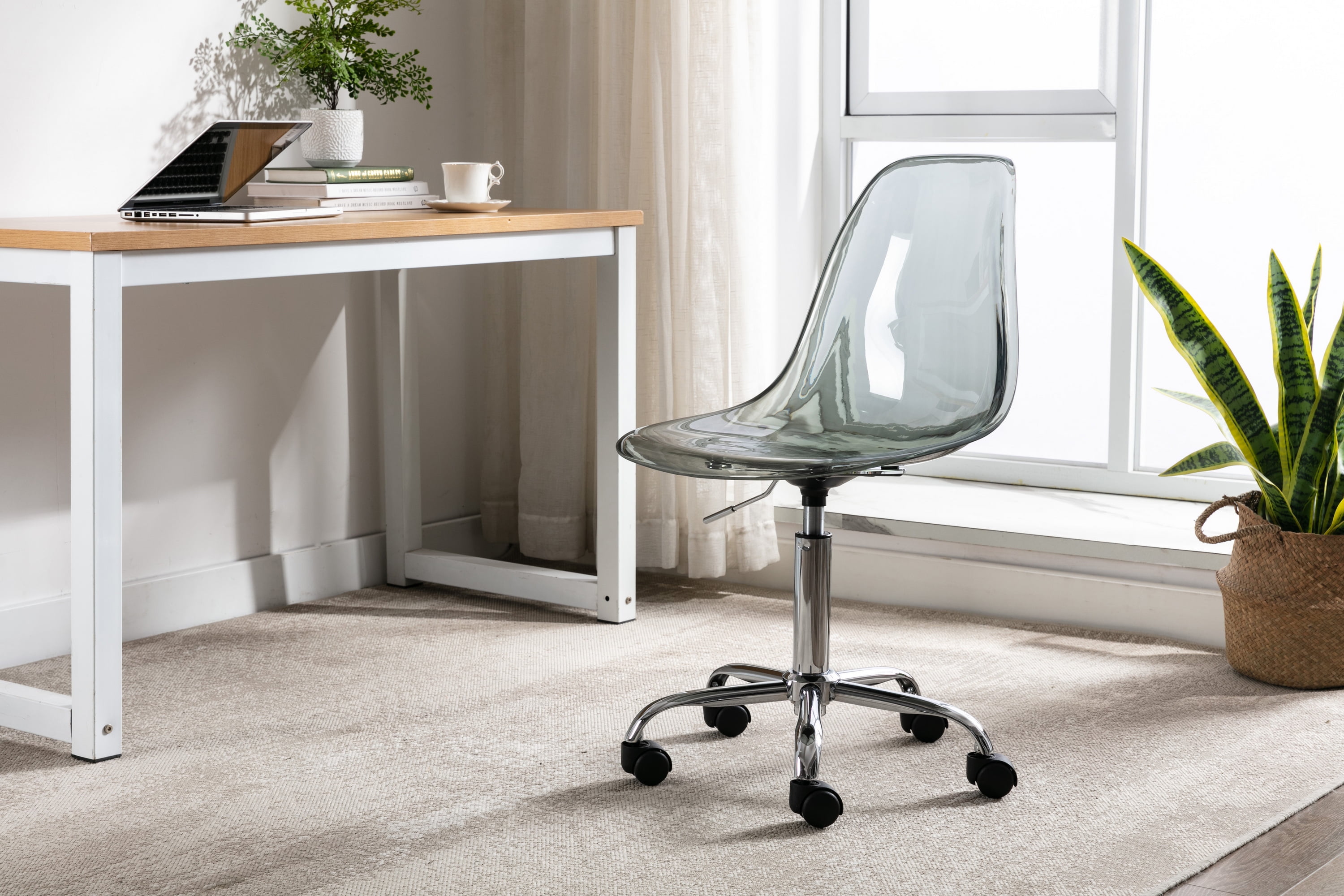Luccalily Clear Acrylic Rolling Chair,Modern Small Cute Armless Vanity ...