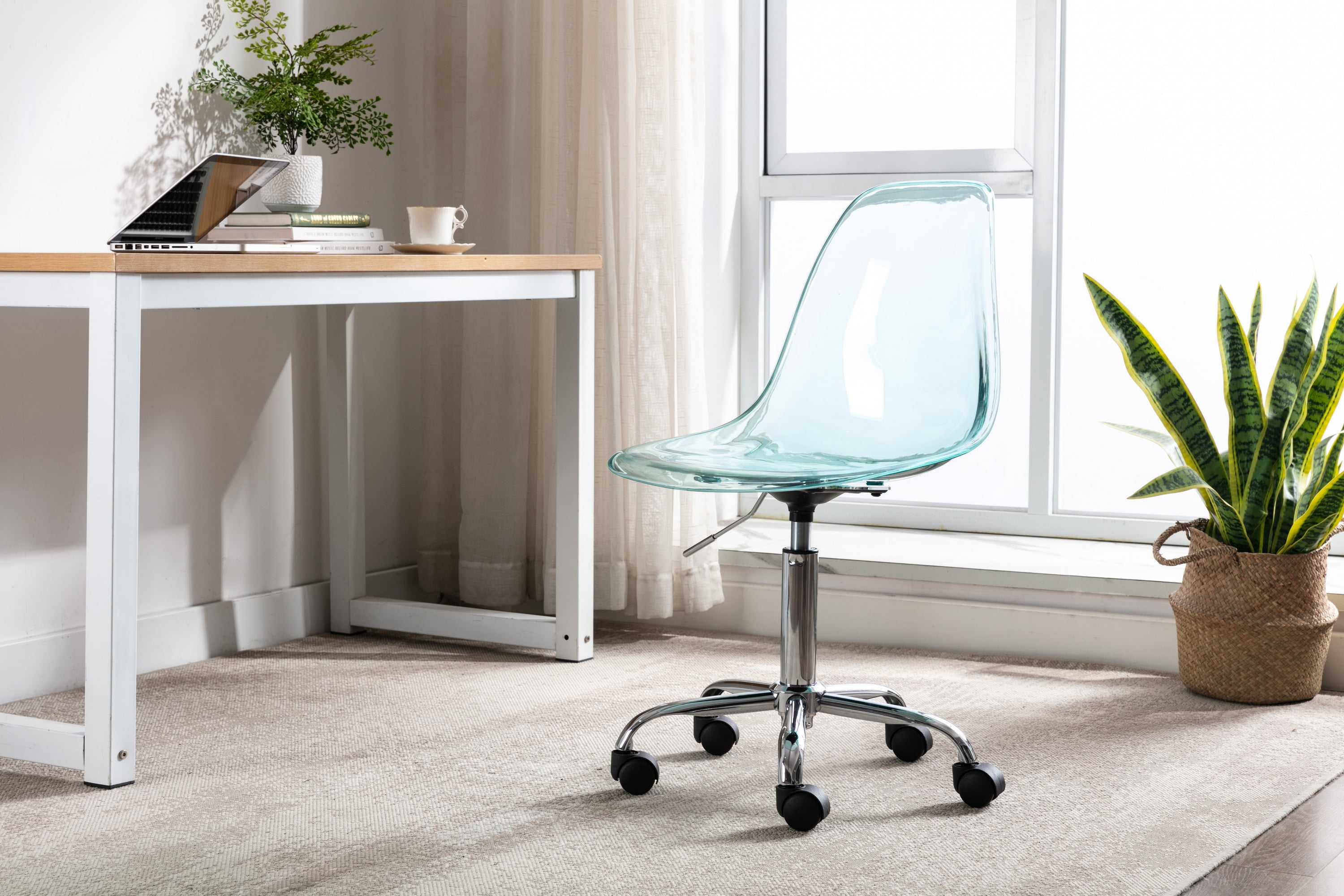 Luccalily Clear Acrylic Rolling Chair,Modern Small Cute Armless Vanity ...