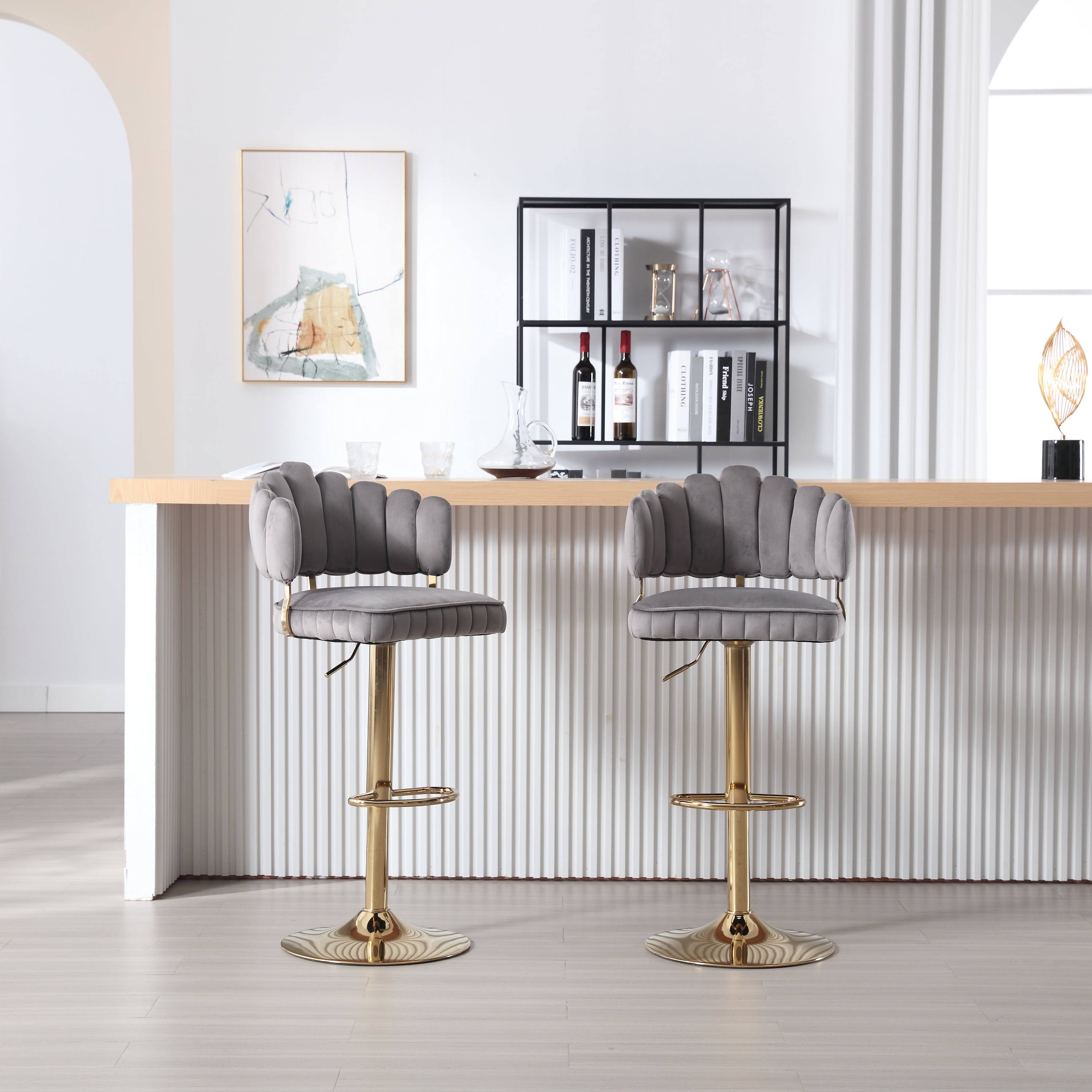 Luccalily Counter Height Bar Stools Set of 2,Velvet 360° Swivel ...