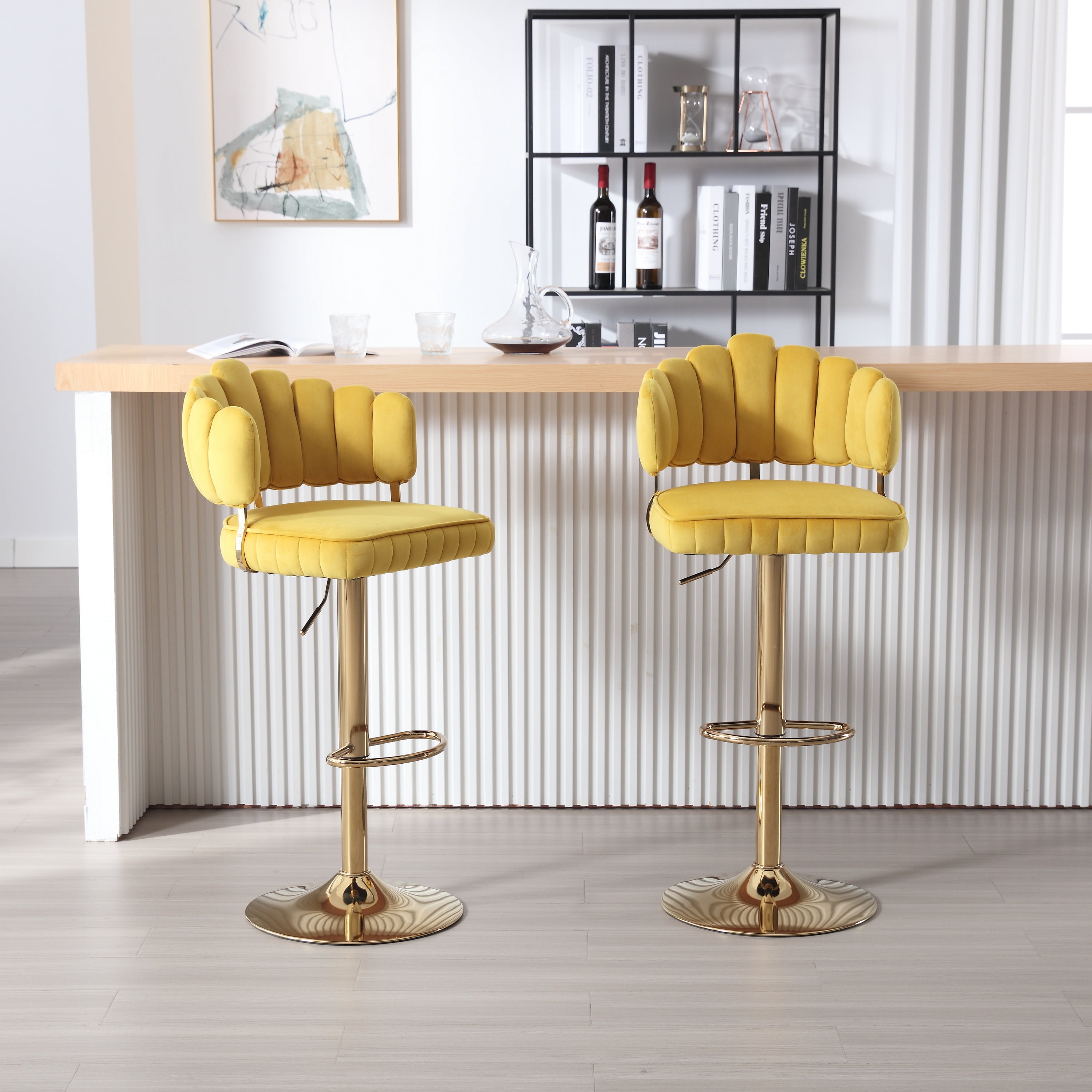 Luccalily Counter Height Bar Stools Set of 2,Velvet 360° Swivel ...