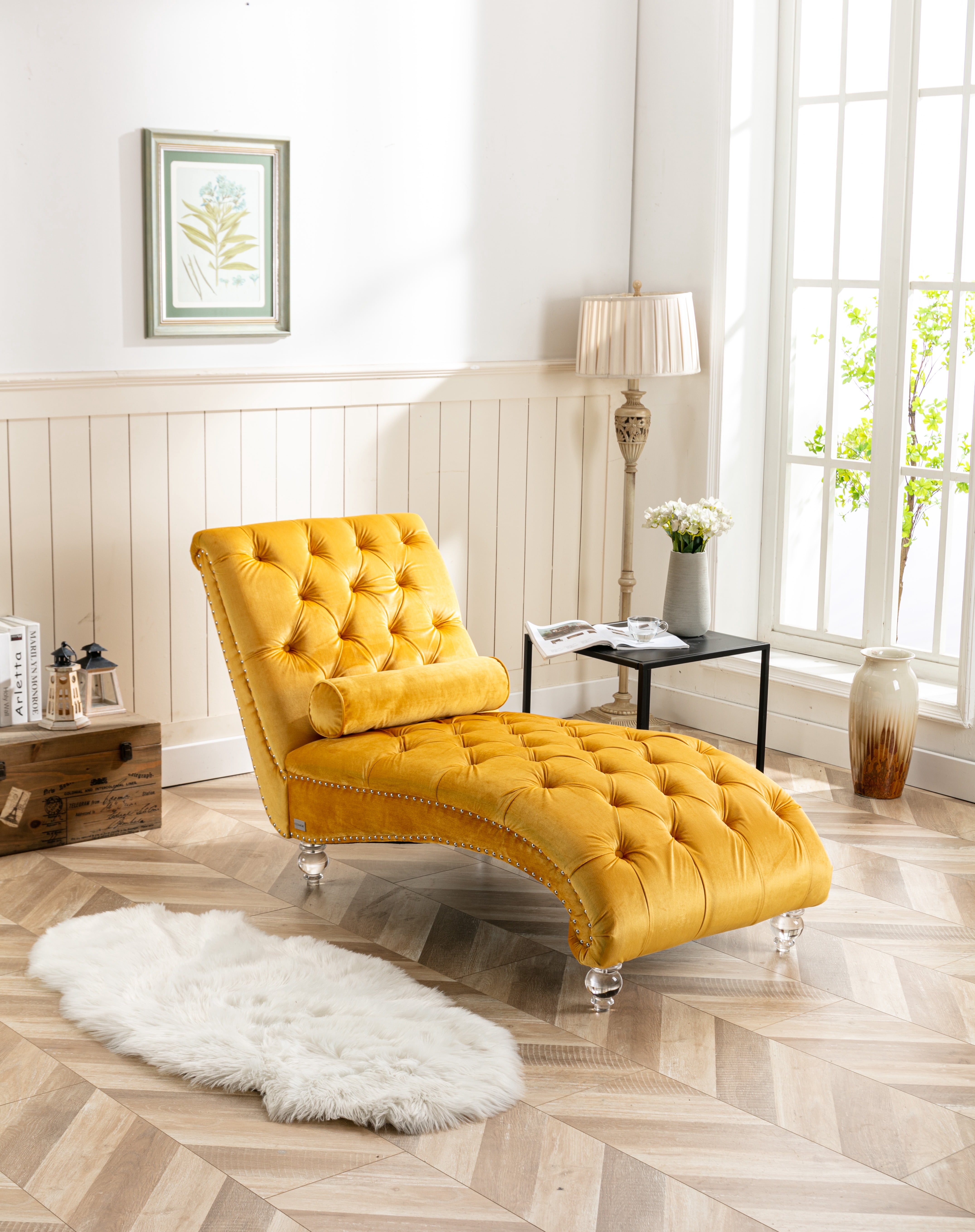 Luccalily Velvet Leisure concubine sofa with Solid acrylic feet,Modern ...