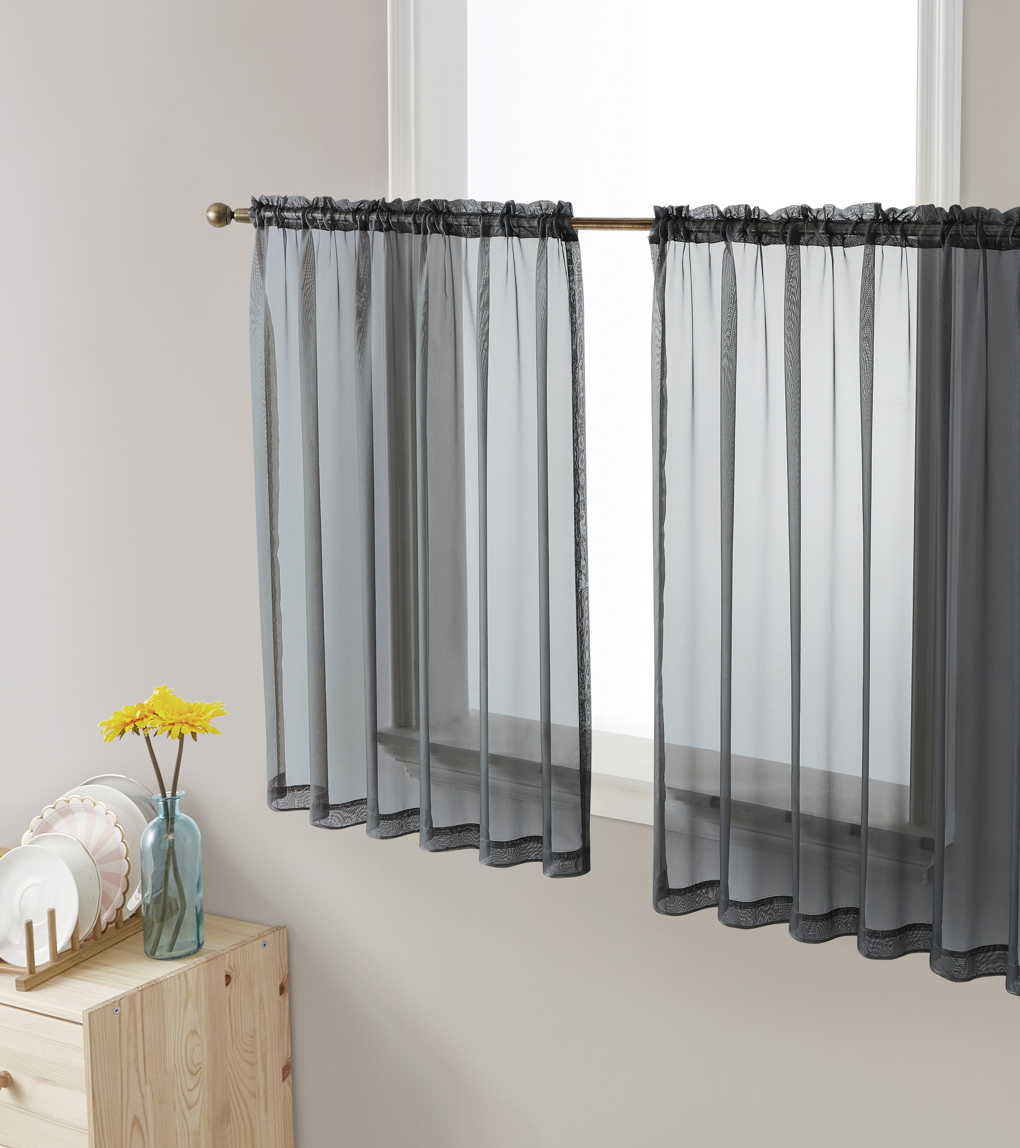 Lucento Sheer Rod Pocket Cafe Tier Panels - Charcoal Grey - Walmart.com