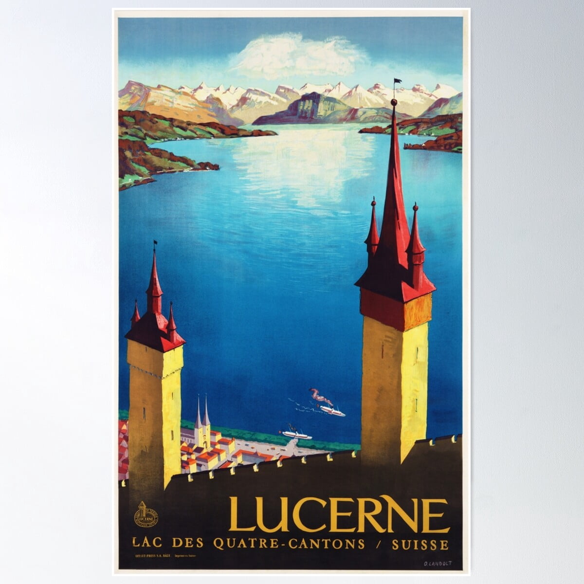 Lucerne Lake Of The Four Cantons Switzerland Old Suisse Travel Poster ...