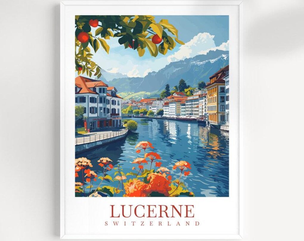 Lucerne Poster Travel Print Wall Art Switzerland Wall Hanging Home ...